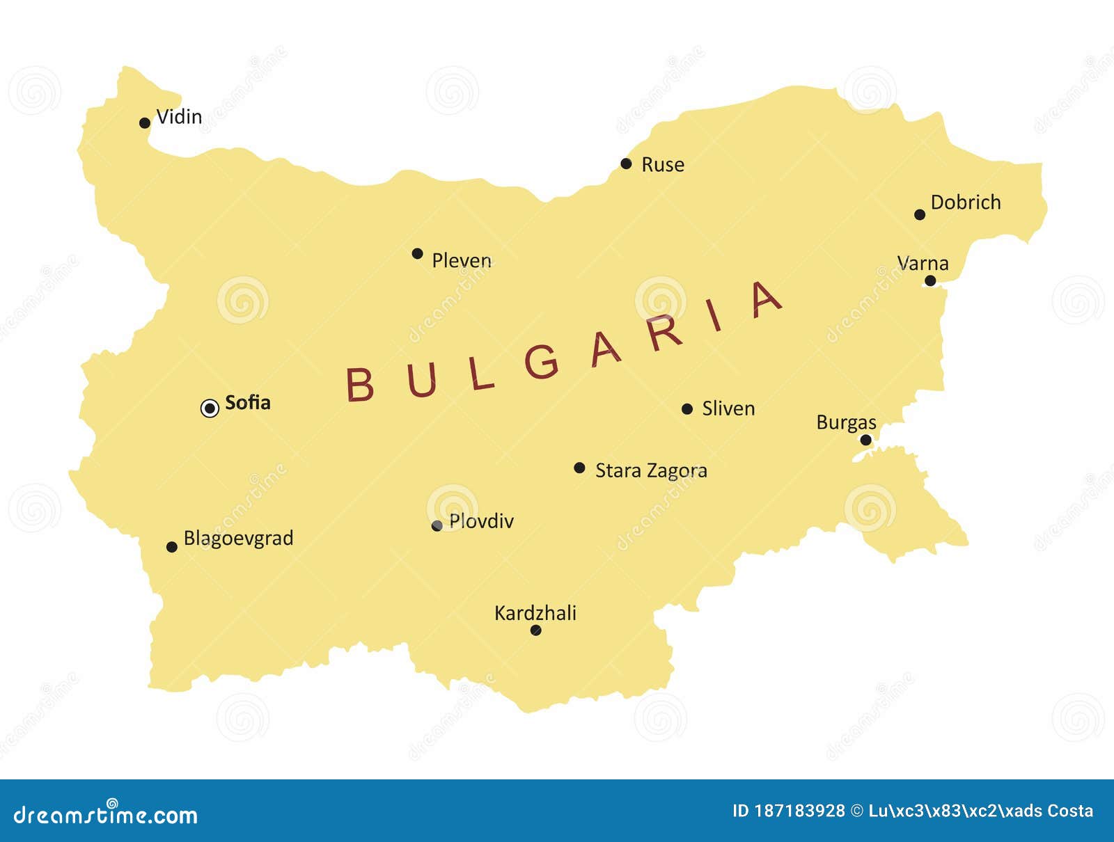 Bulgaria cities map stock illustration. Illustration of english - 187183928