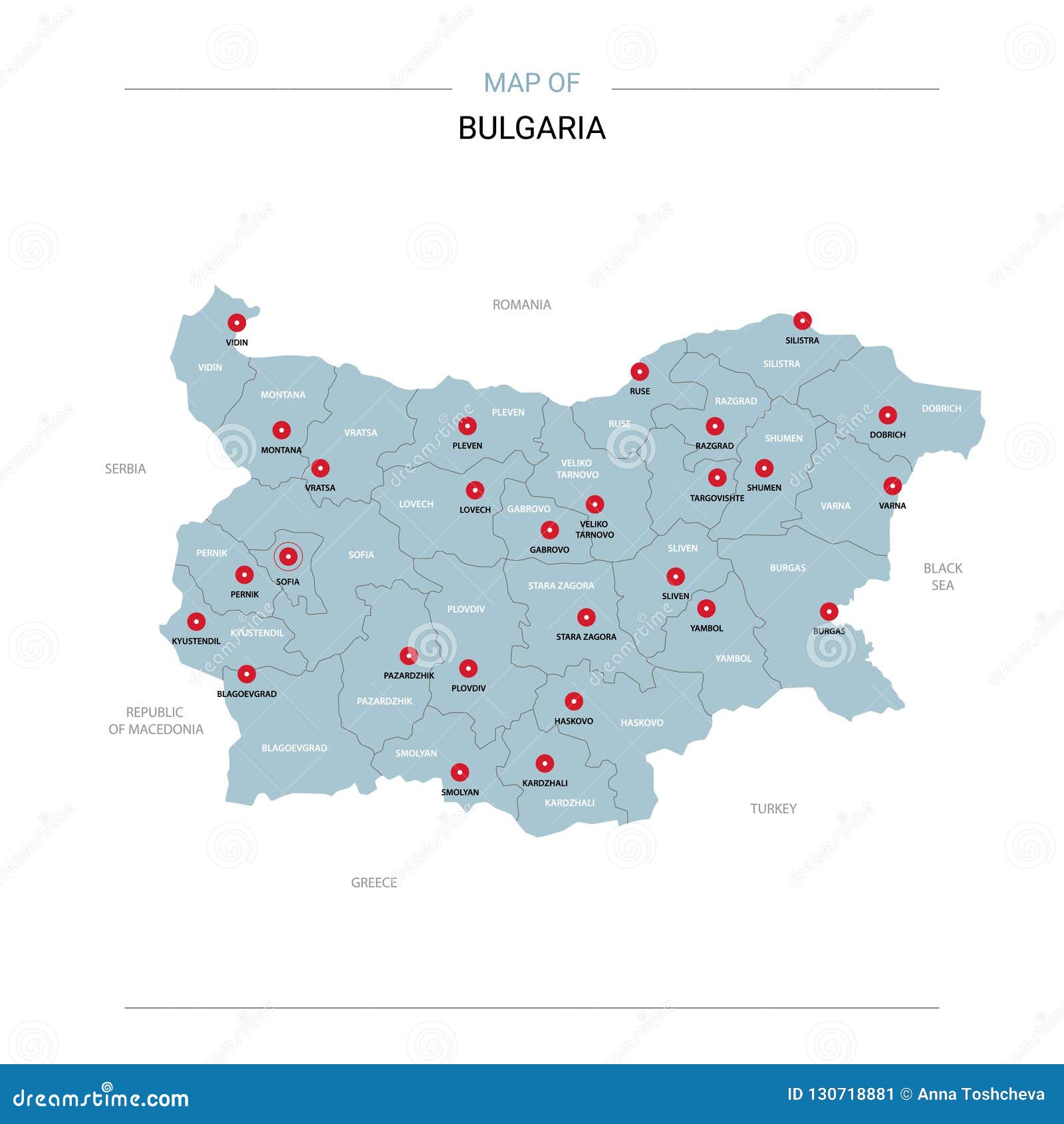 Bulgaria Map Vector with Red Pin. Stock Vector - Illustration of atlas ...