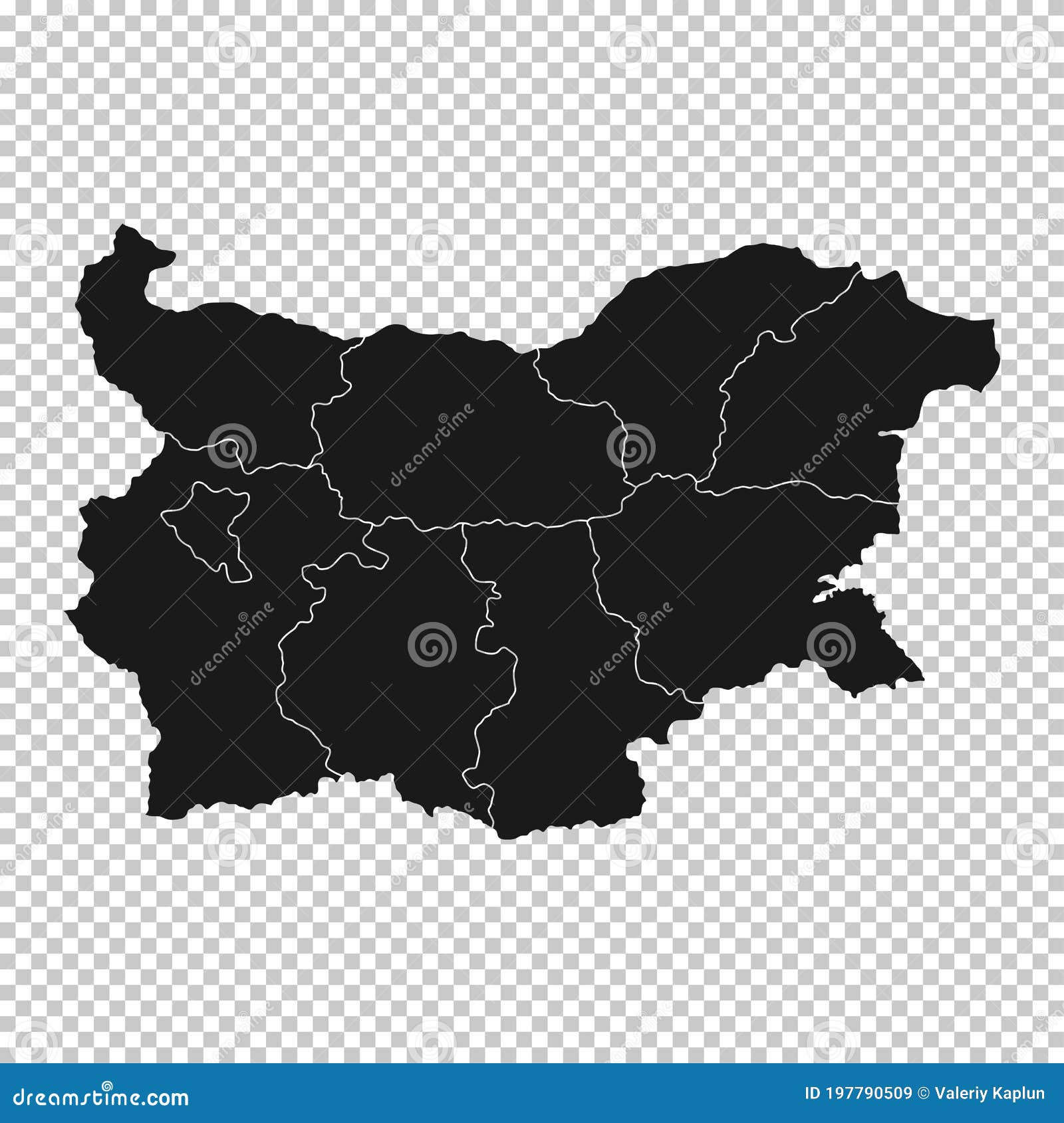 Bulgaria Map - Vector Solid Contour and State Regions on Transparent ...