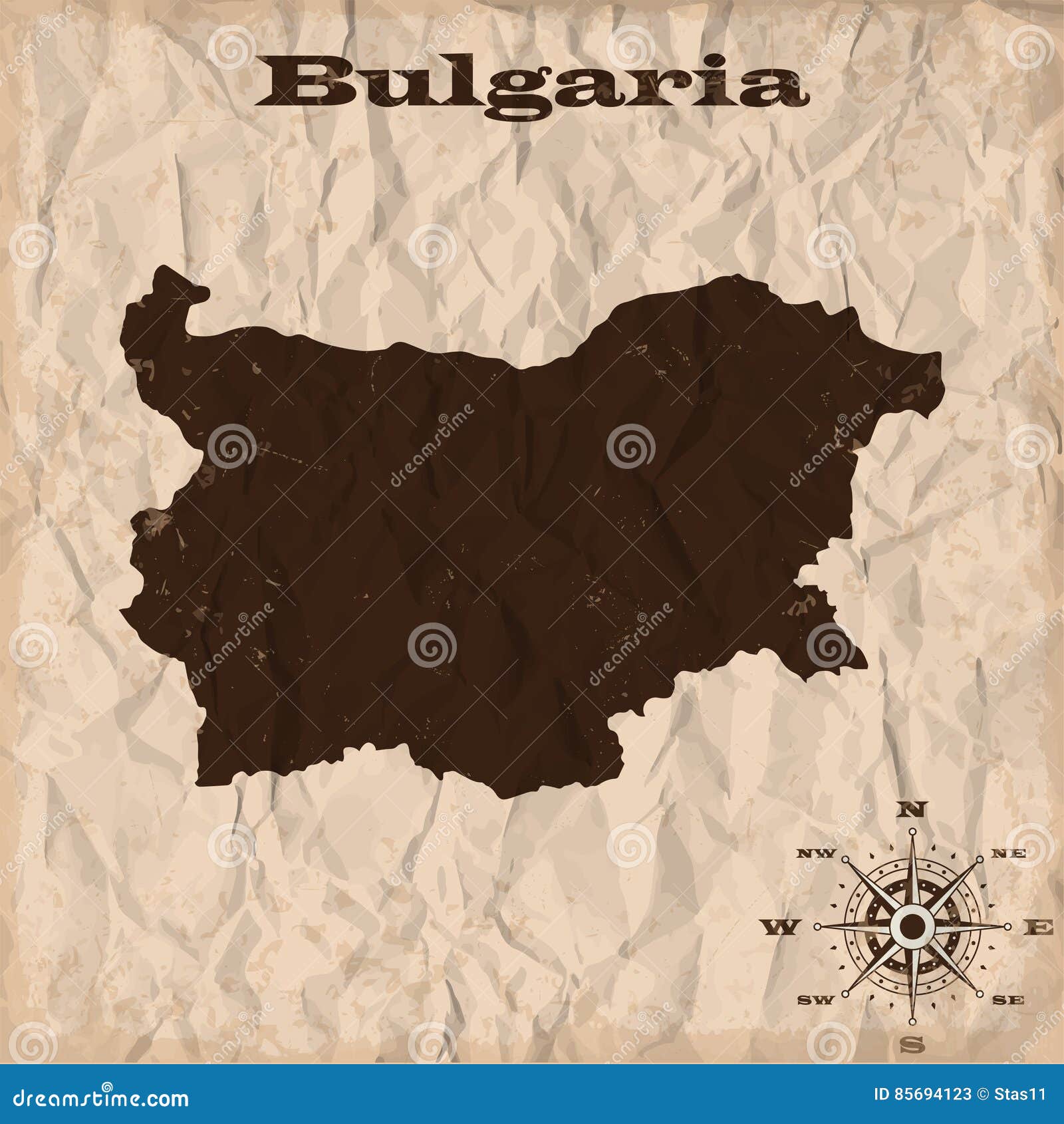Bulgaria Old Map with Grunge and Crumpled Paper. Vector Illustration ...