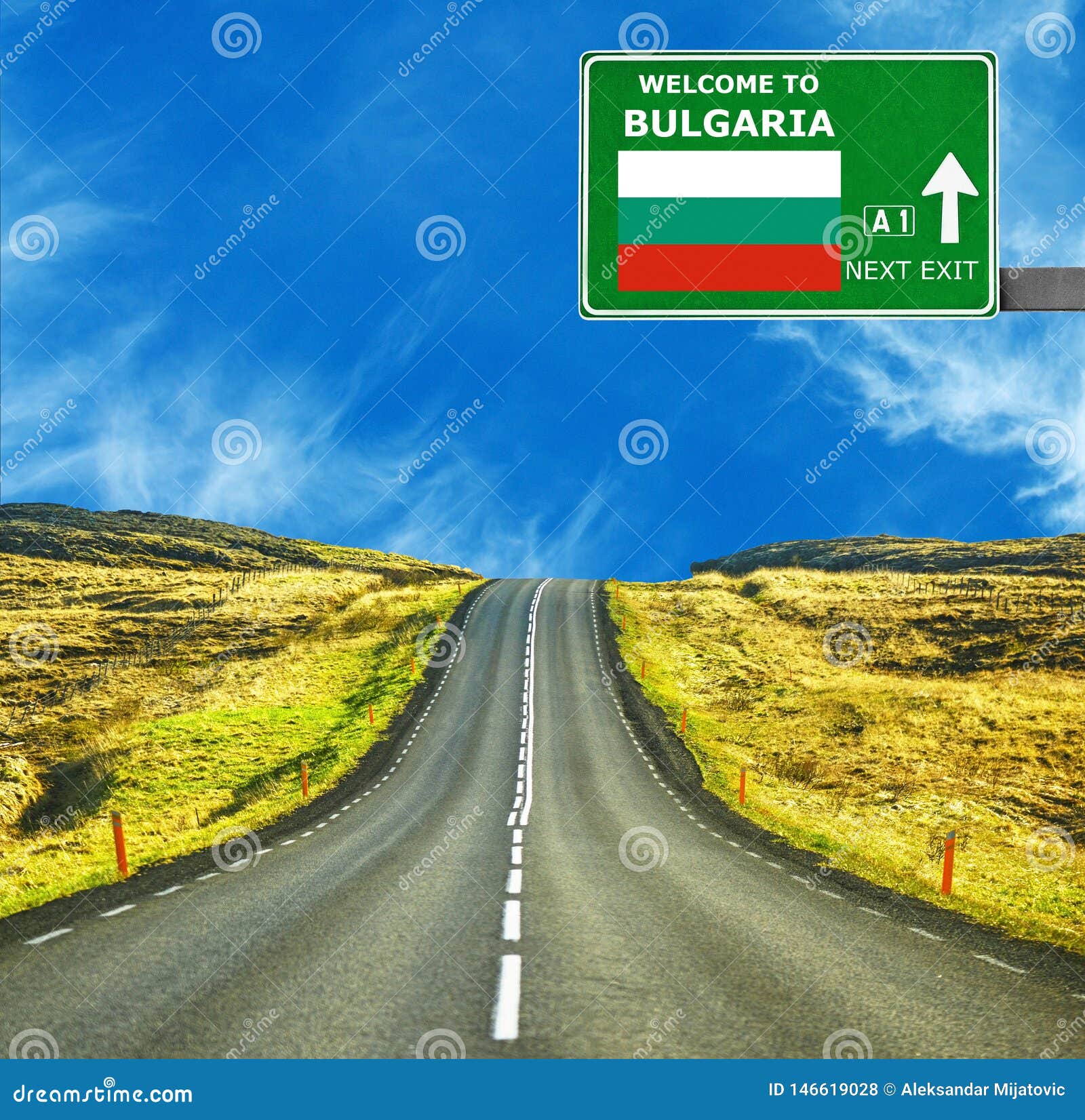 Bulgaria Road Sign Against Clear Blue Sky Stock Photo - Image of exit ...