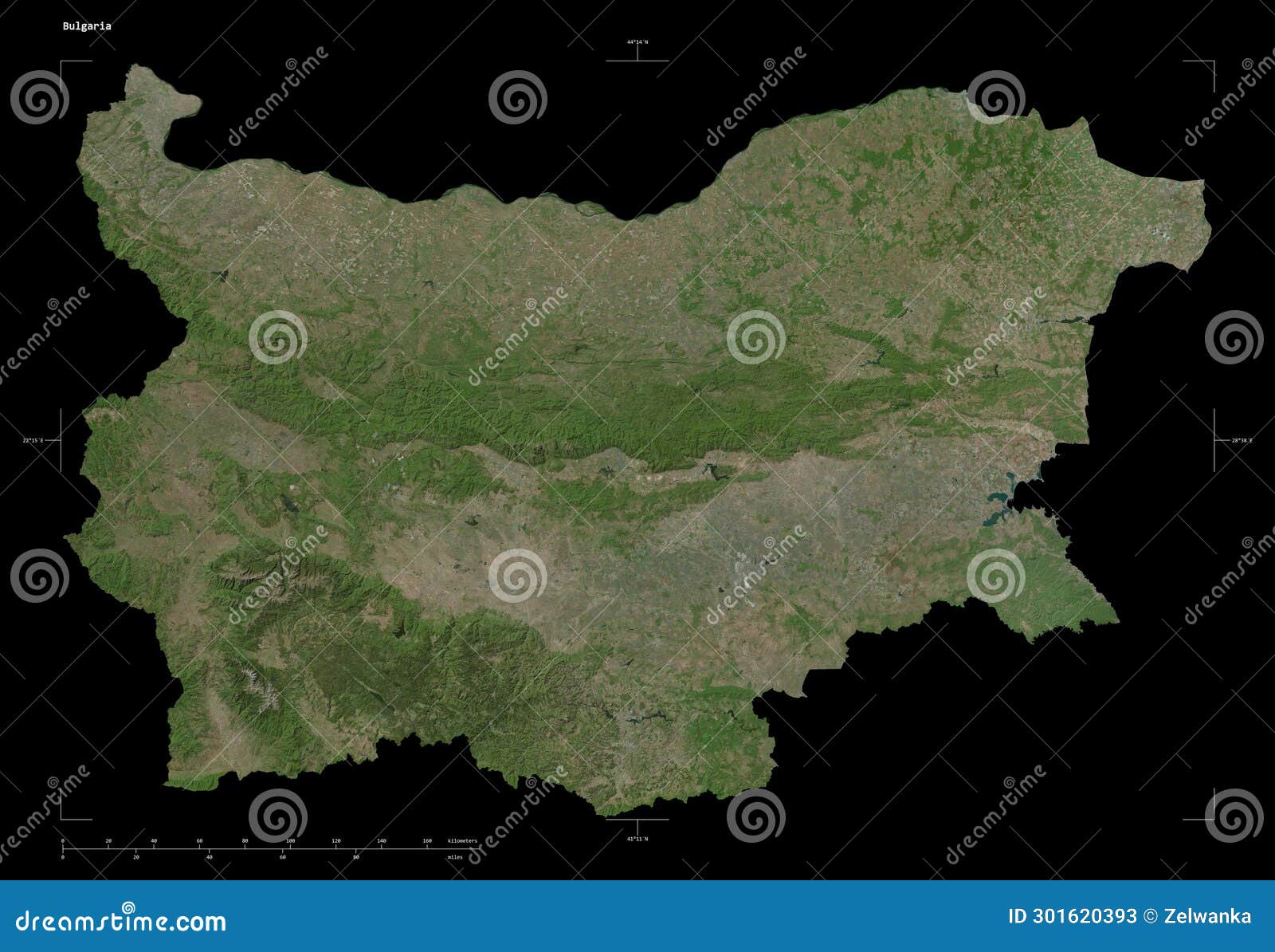 Bulgaria Shape on Black. High-res Satellite Stock Illustration ...
