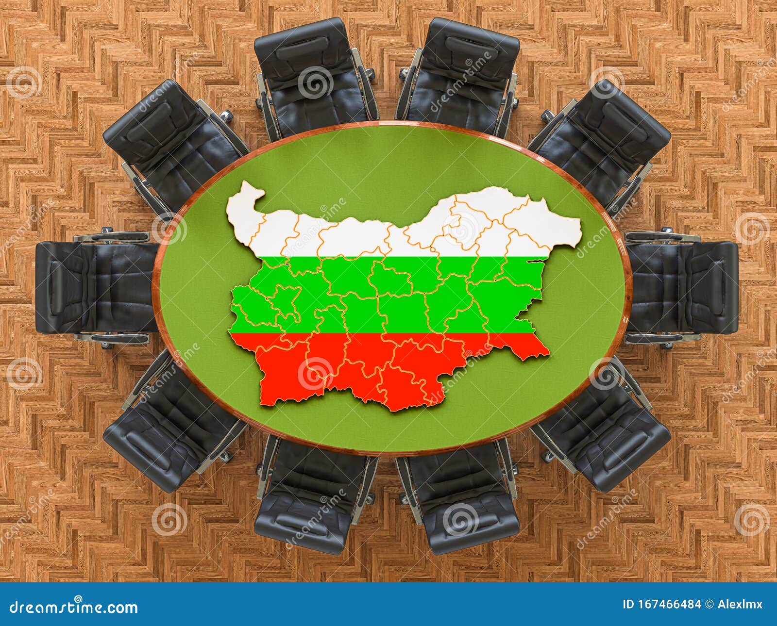 Bulgarian Goverment Meeting. Map of Bulgaria on the Round Table, 3D ...
