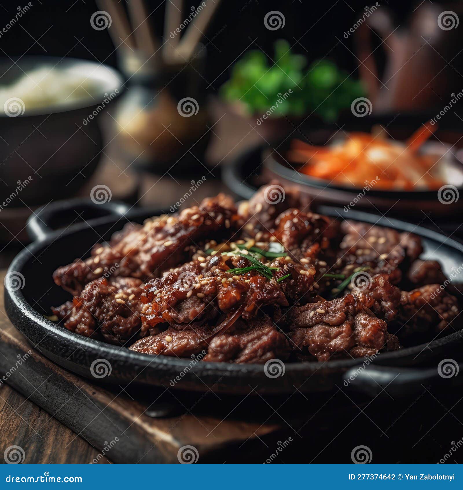 Bulgogi on Stone in Rustic Pub. Generative AI Stock Illustration ...