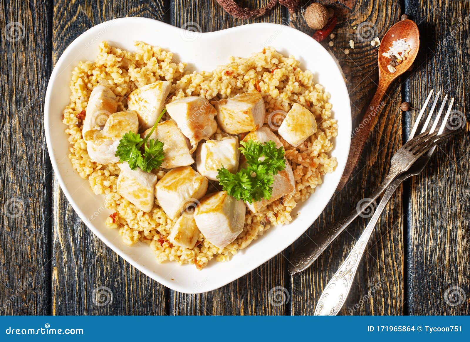Bulgur with chicken stock photo. Image of lunch, closeup - 171965864