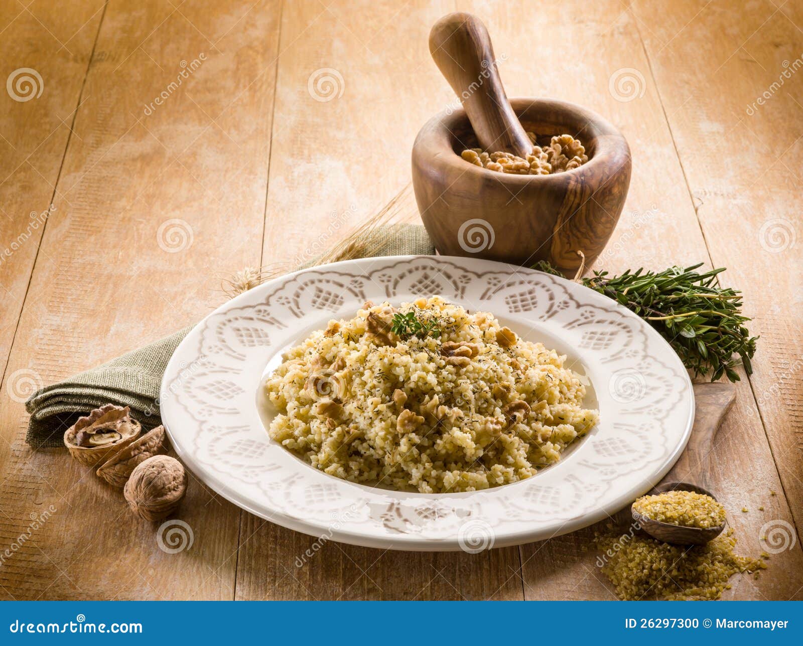 Bulgur with nuts and herbs stock photo. Image of arabic - 26297300