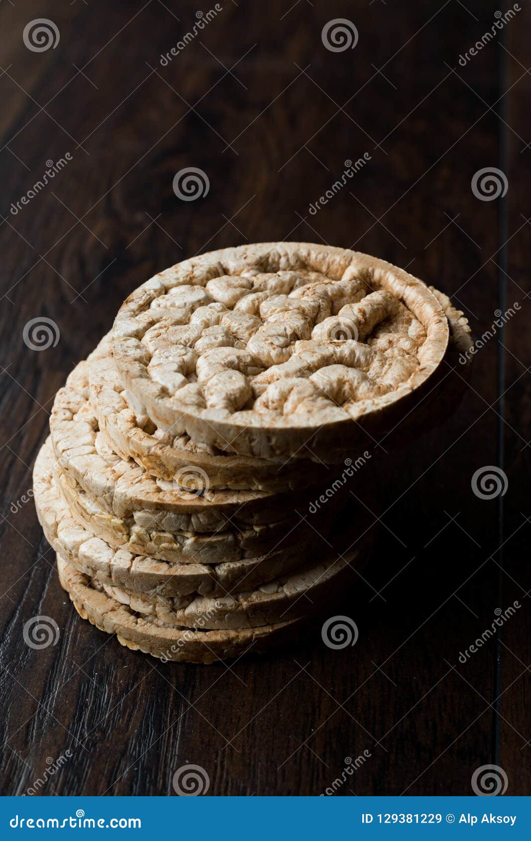 Bulgur Rice Cake Crackers Round Shaped on Dark Wooden Surface. Stock ...