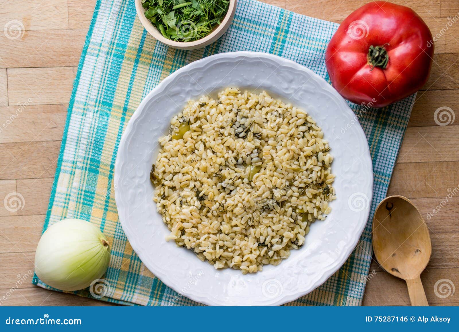 Bulgur Rice Served with Wooden Spoon Stock Photo - Image of culture ...