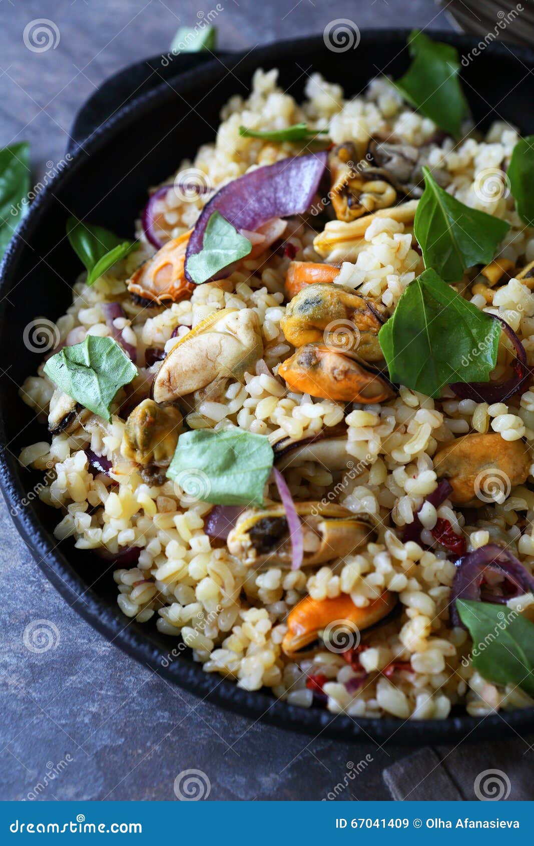 Bulgur with Seafood Closeup Stock Image - Image of view, food: 67041409