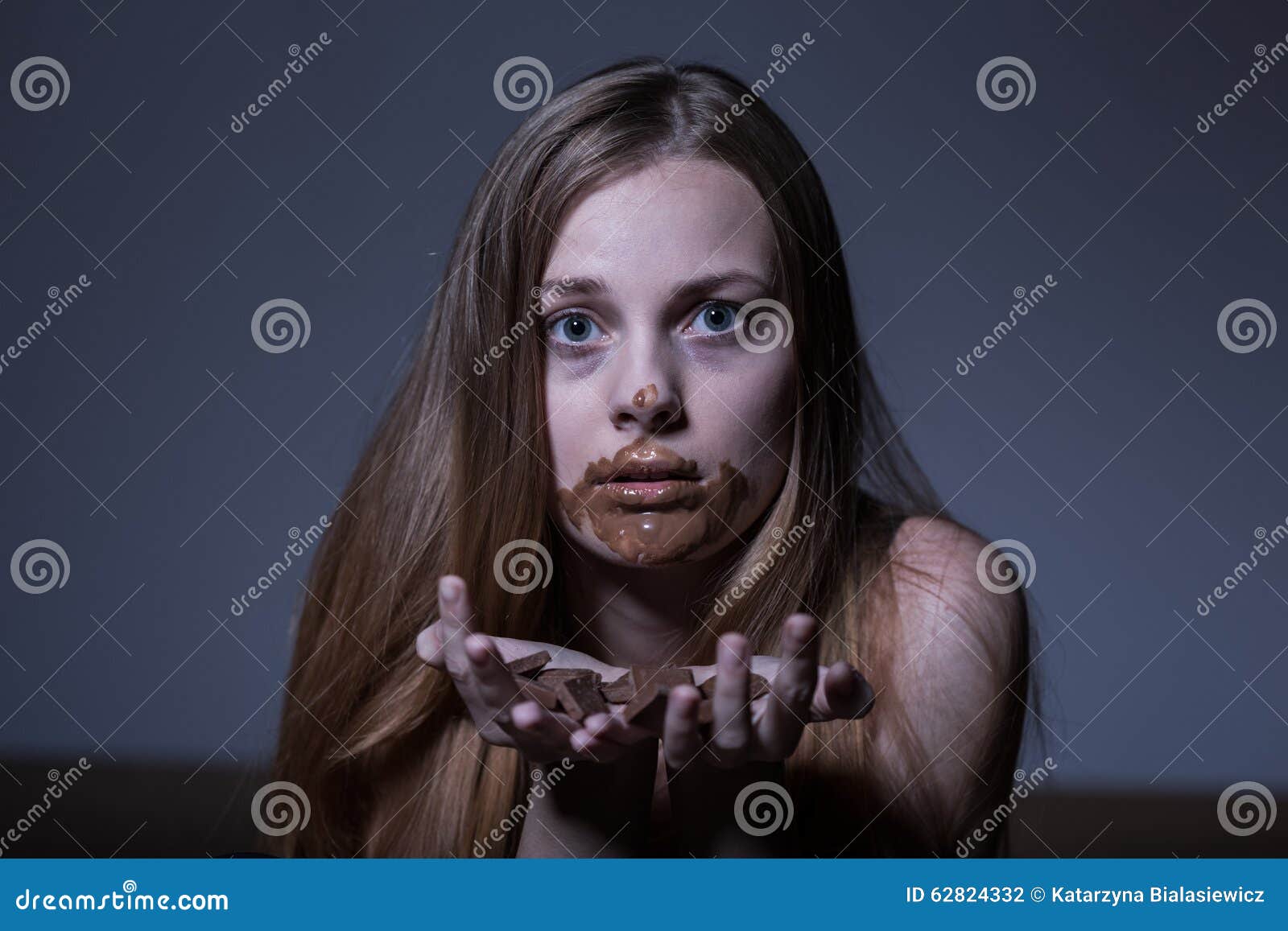 Bulimic Girl Eating Chocolate Stock Photo - Image of body, depression ...