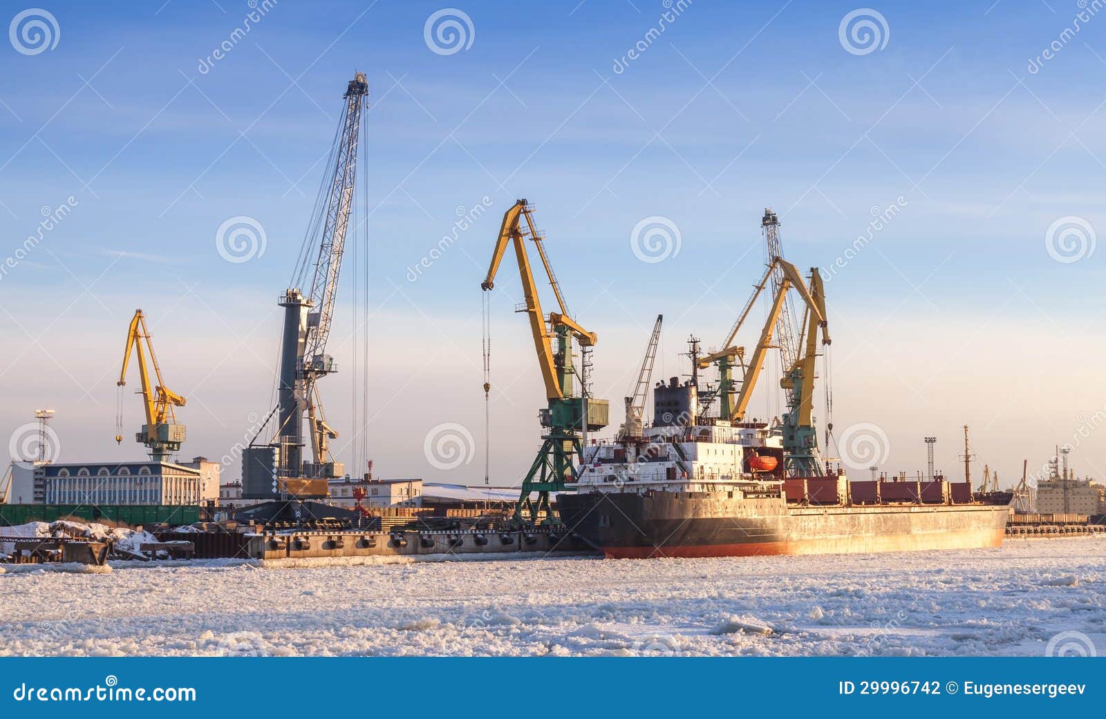 Bulk Cargo Ship Loading with Cranes Stock Photo - Image of freighter ...