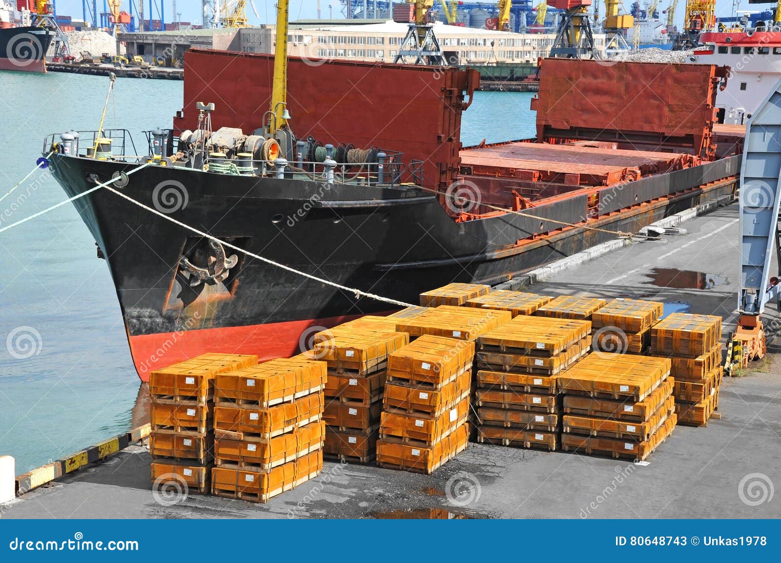 Bulk Cargo Ship and Rolled Metal Stack Stock Image - Image of iron ...