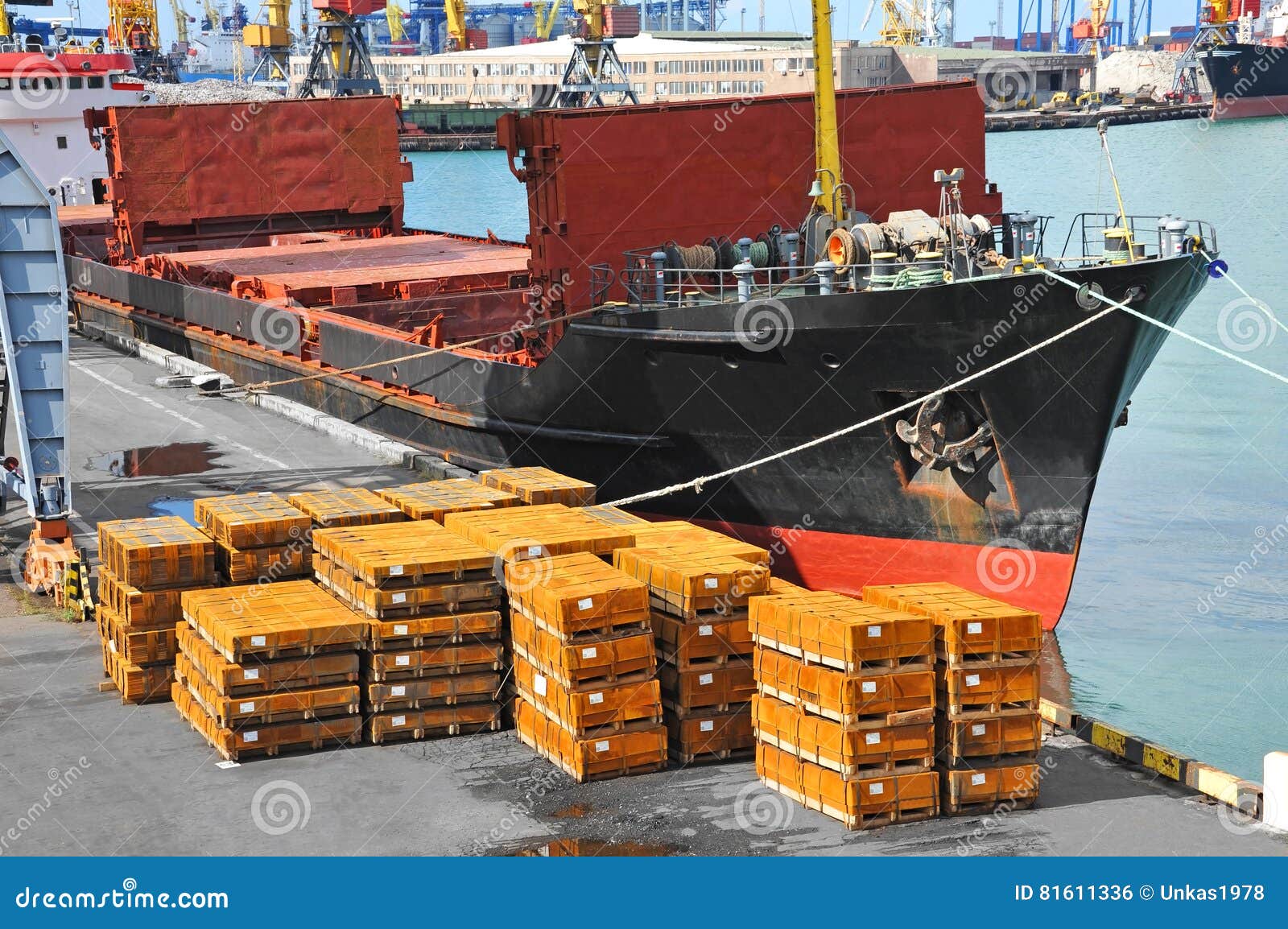 Bulk Cargo Ship and Rolled Metal Stack Stock Photo - Image of mechanism ...