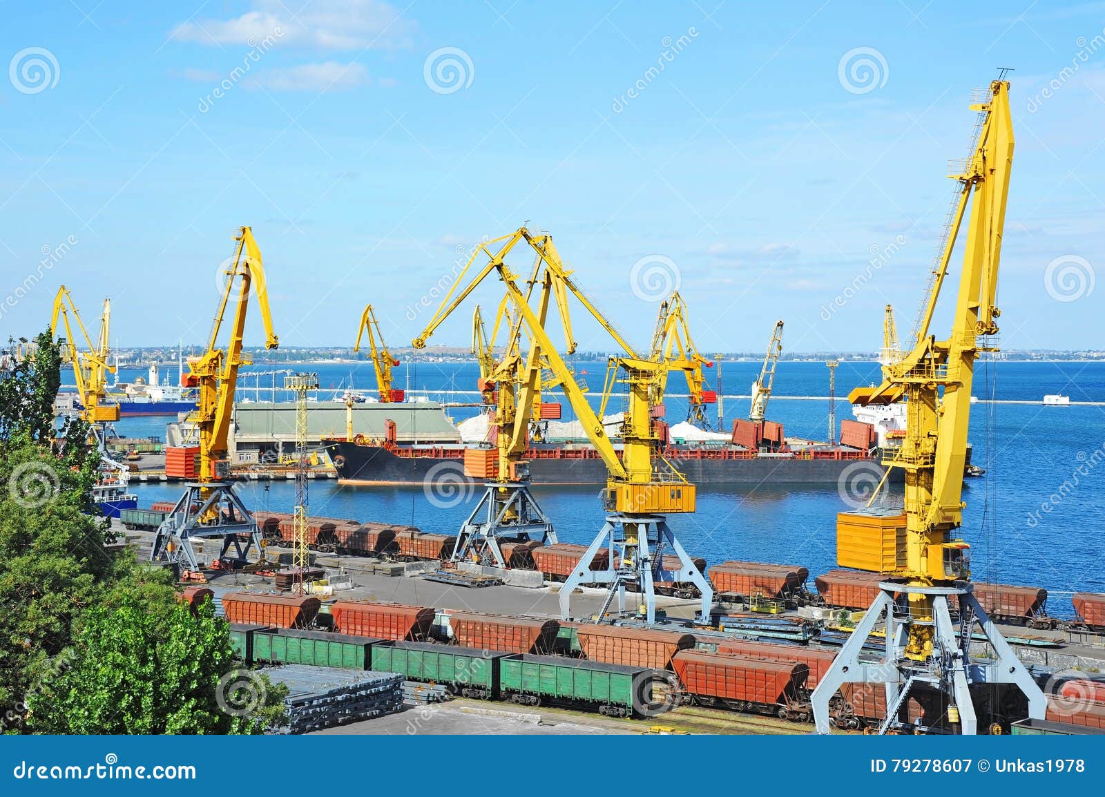 Bulk Cargo Ship and Train Under Port Crane Stock Image - Image of dock ...
