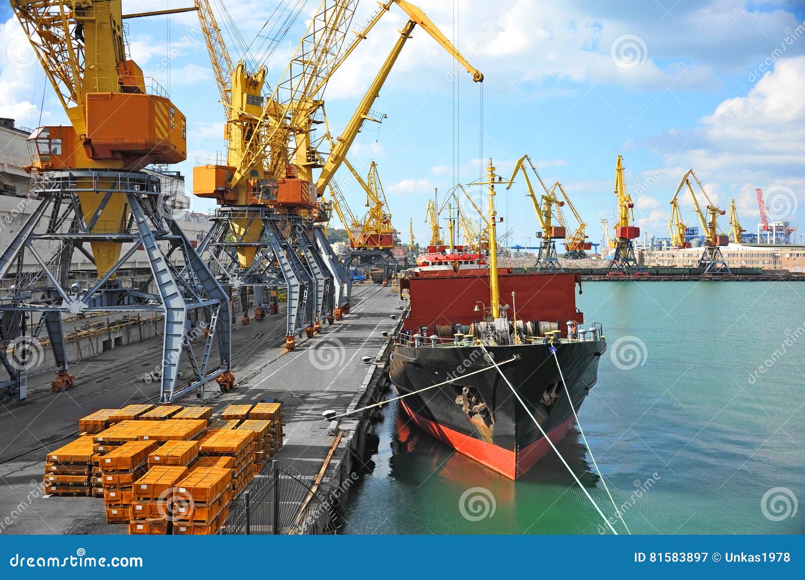 Bulk Cargo Ship Under Port Crane Stock Image - Image of bunder, pier ...