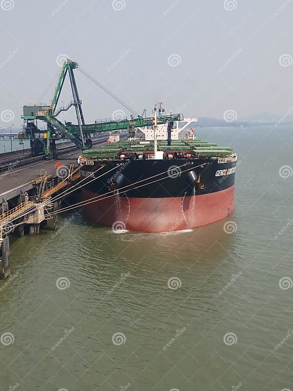 A Bulk Carrier Ship in Cargo Loading Process Editorial Stock Image ...