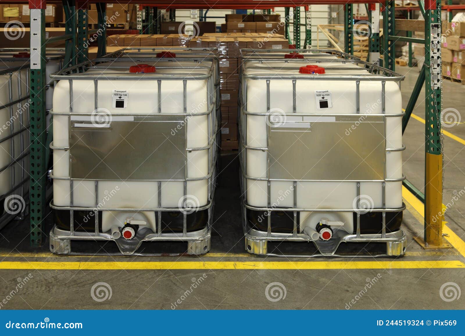 Bulk Fluid Shipping Pallets Stock Photo - Image of blue, chemical ...