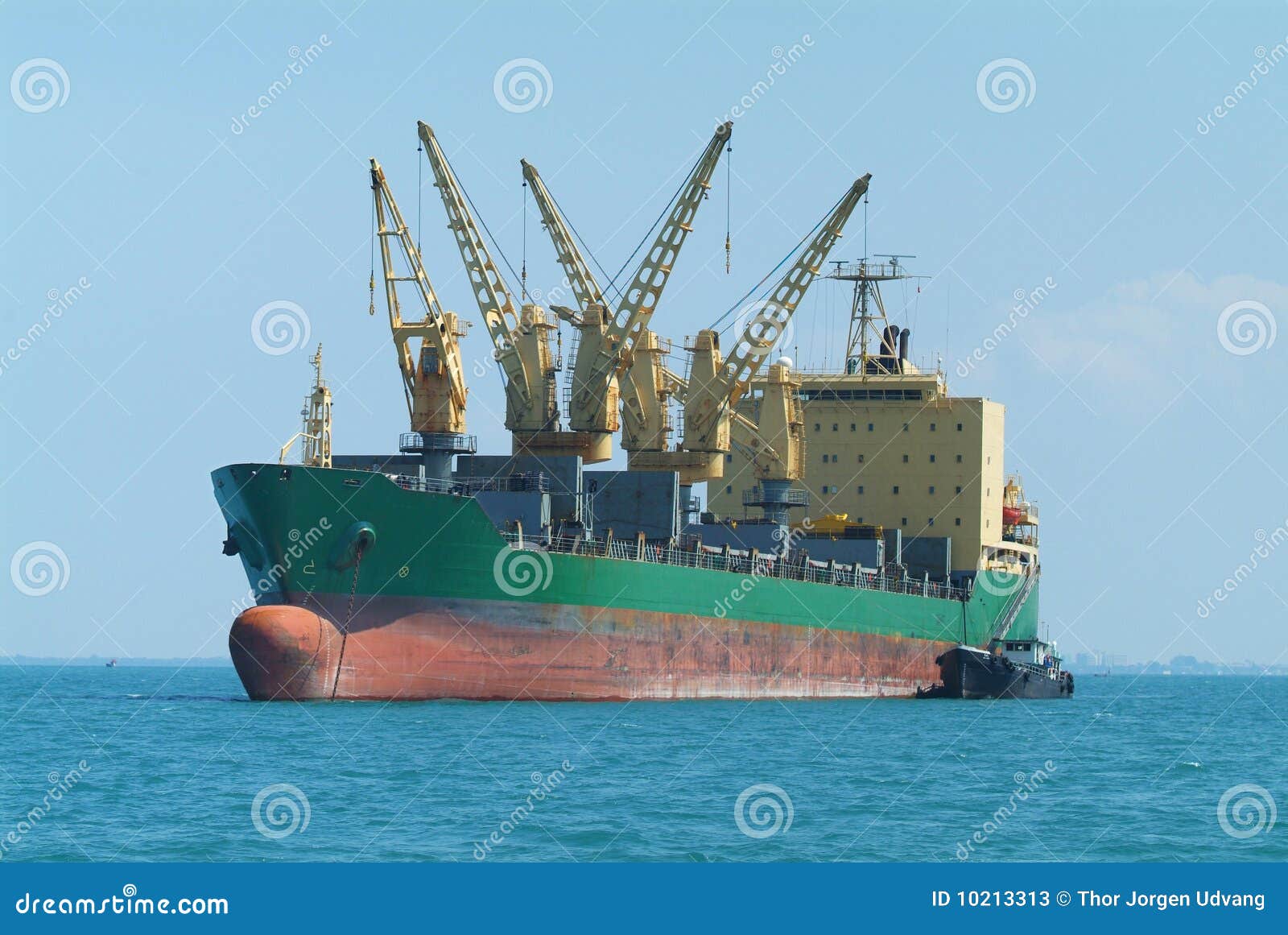 Bulk ship at anchor stock image. Image of bulb, crane - 10213313