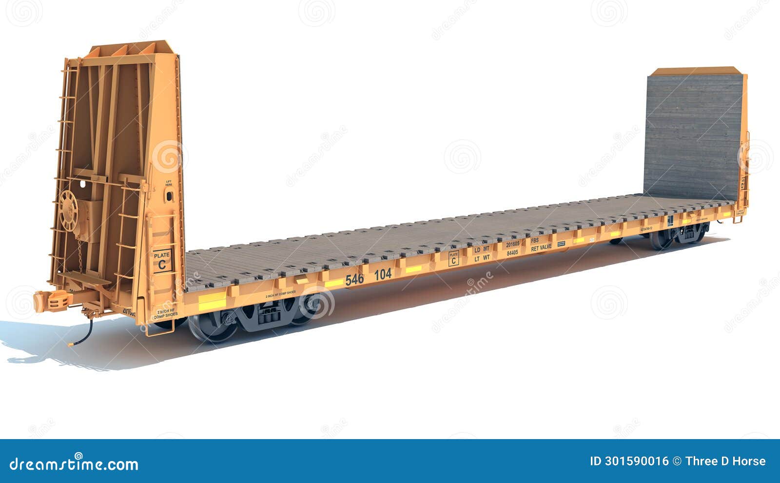 Bulkhead Flat Rail Car 3D Rendering on White Background Stock ...