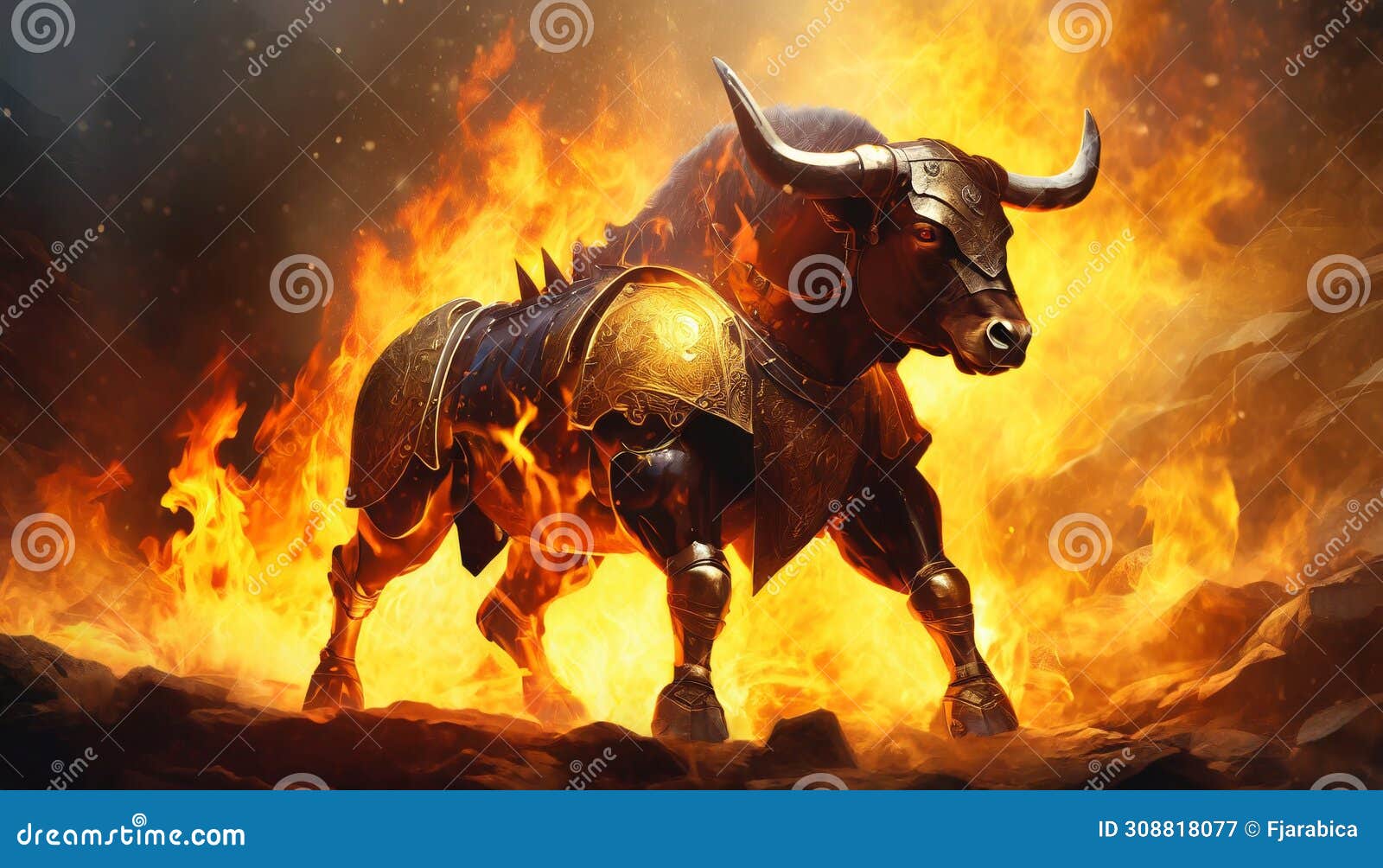 Bull Armor on Fiery Background Stock Illustration - Illustration of ...