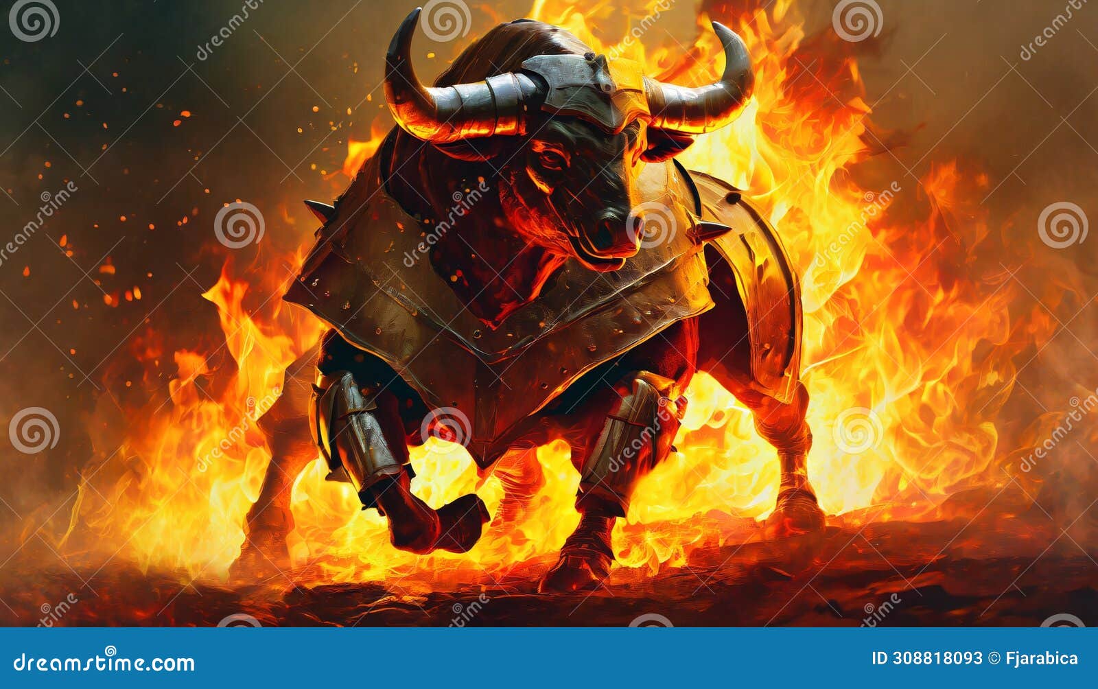 Bull Armor on Fiery Background Stock Illustration - Illustration of ...