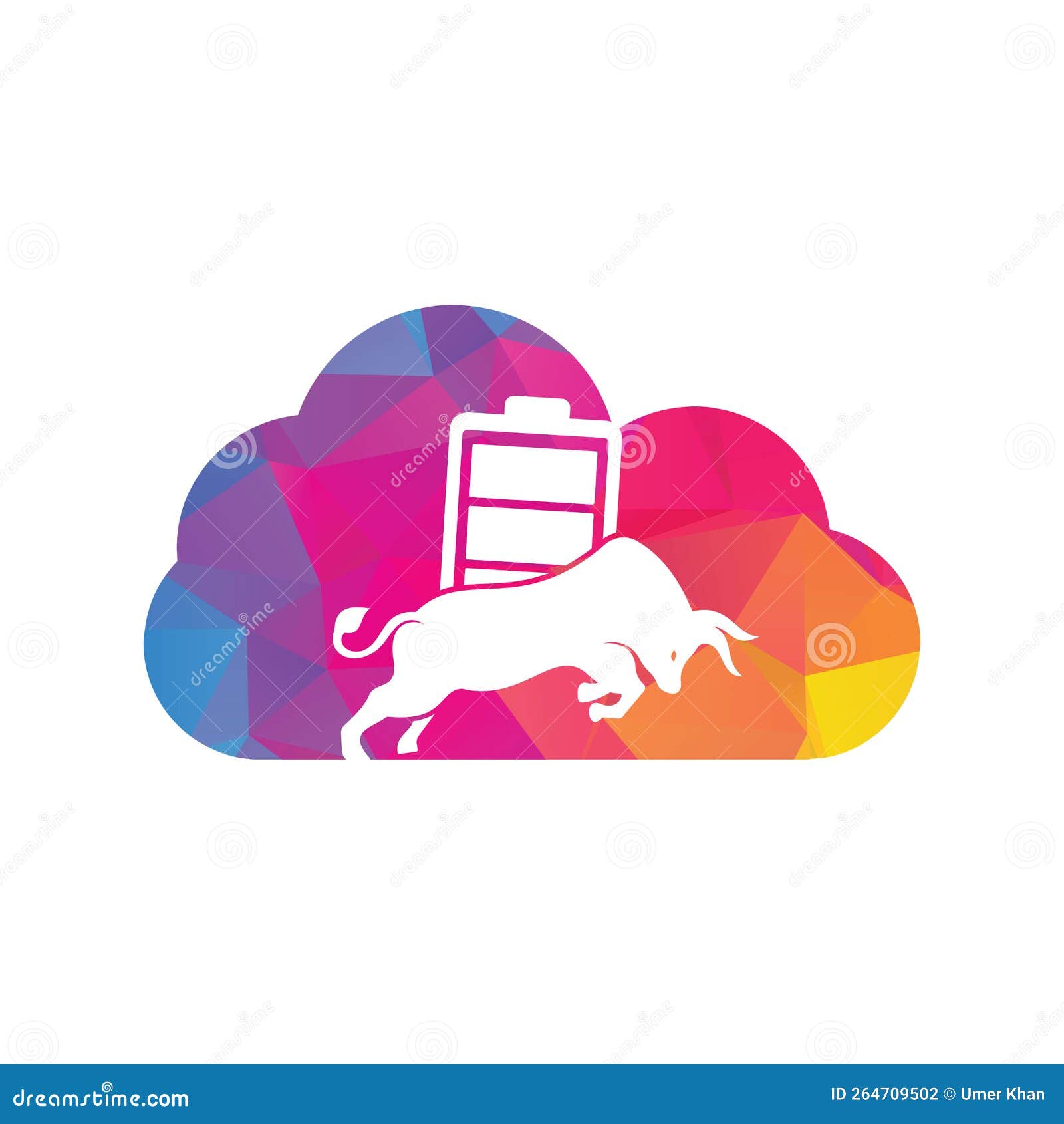 Bull Battery Cloud Shape Concept Vector Logo Design Template. Stock ...