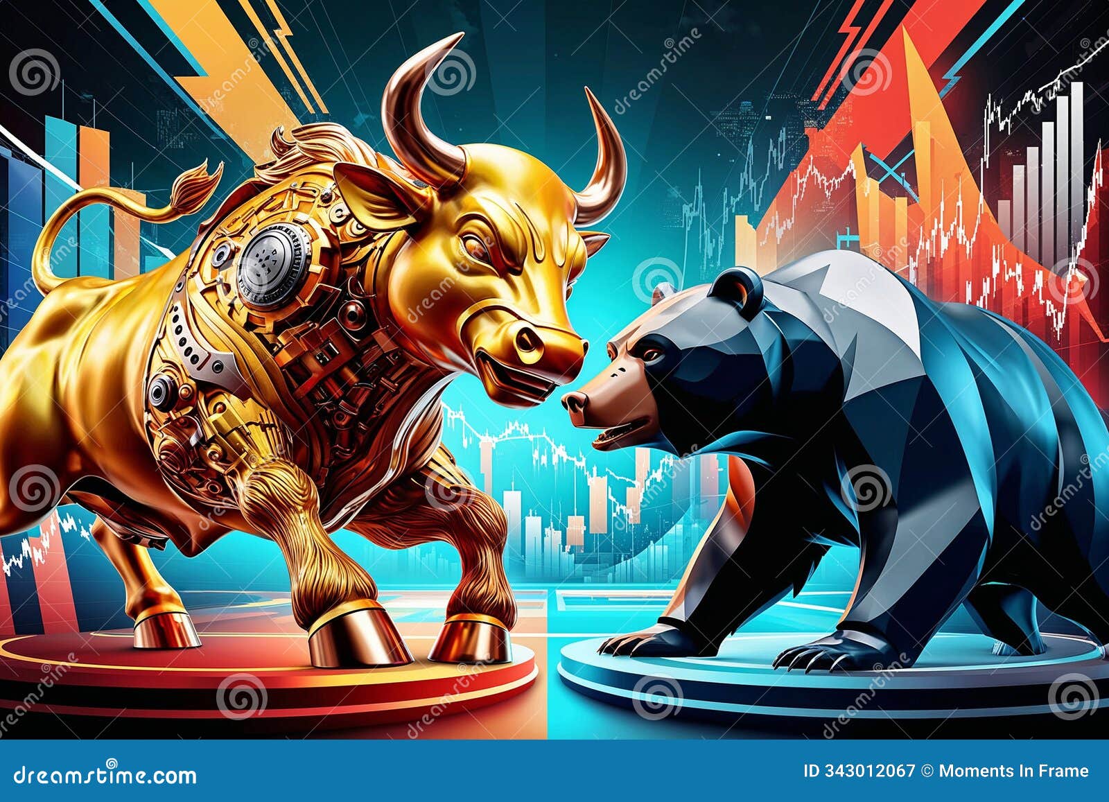 Bull and Bear on the Background of Financial Charts Stock Illustration ...