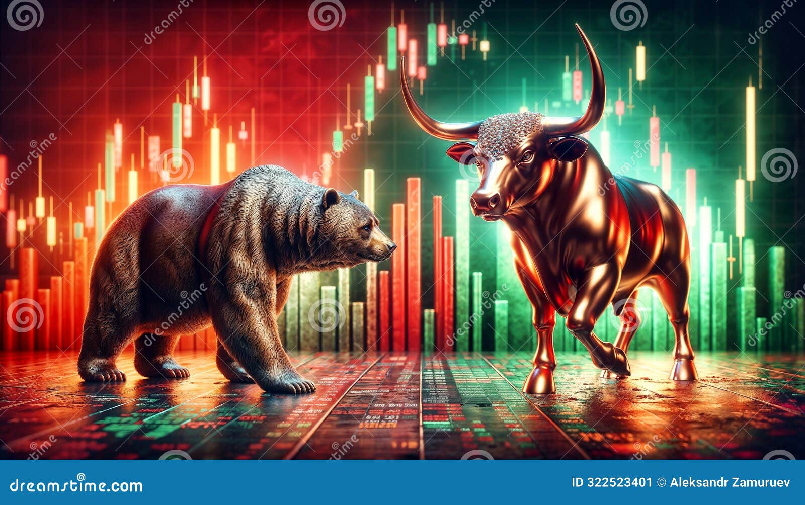 Bull and Bear Facing Off Against a Backdrop of Financial Graphs and ...