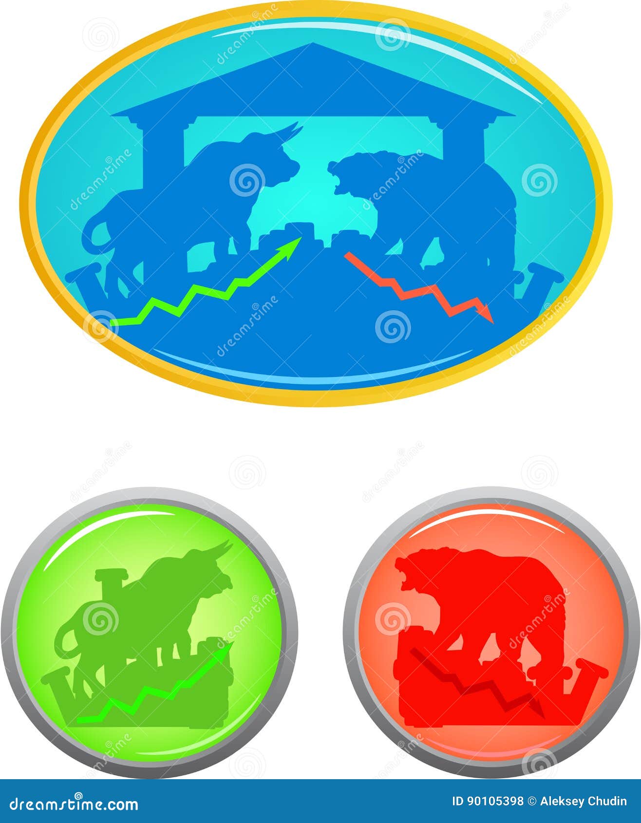 Bull and bear icon set stock vector. Illustration of design - 90105398