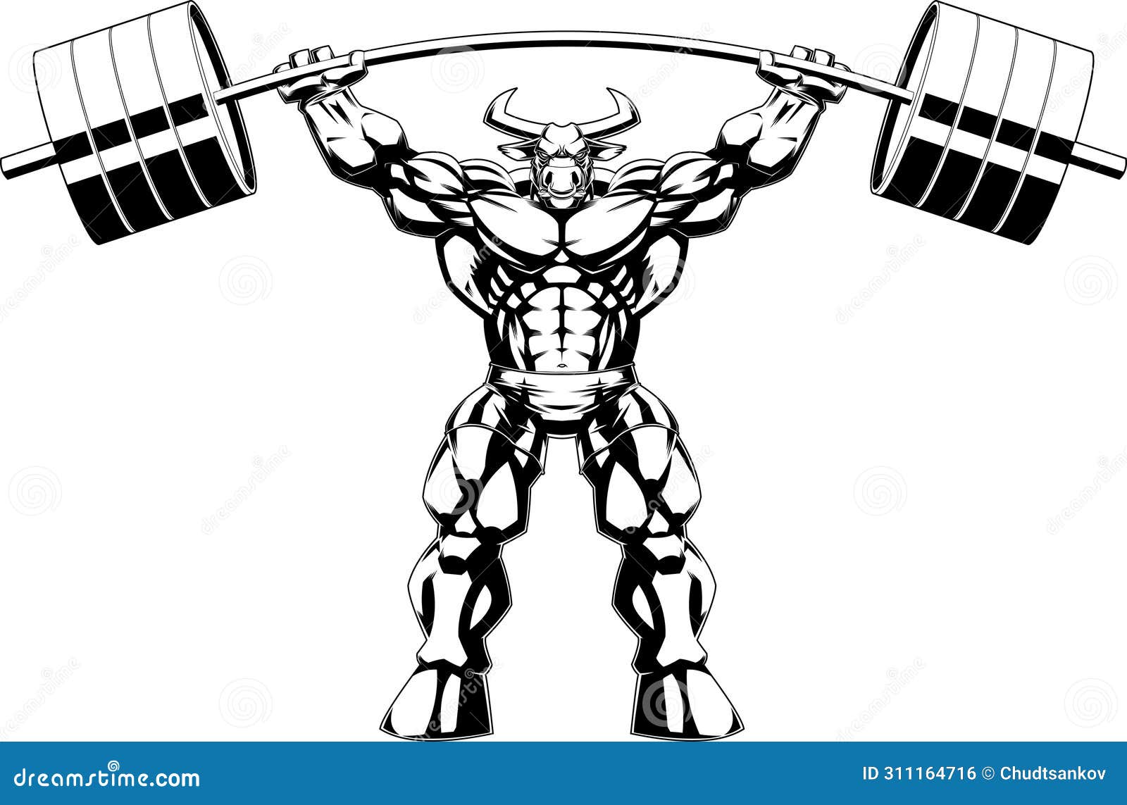 Outlined Muscular Bull Boxer Cartoon Character Wearing Boxing Gloves ...