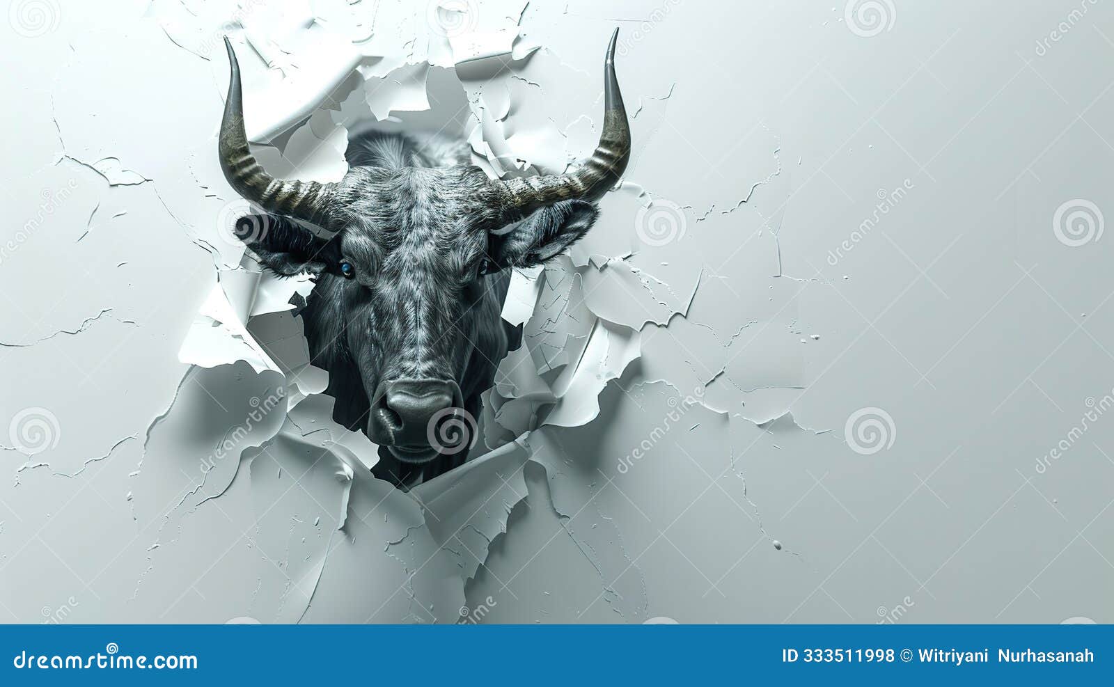 Bull Breaking through Wall stock illustration. Illustration of power ...
