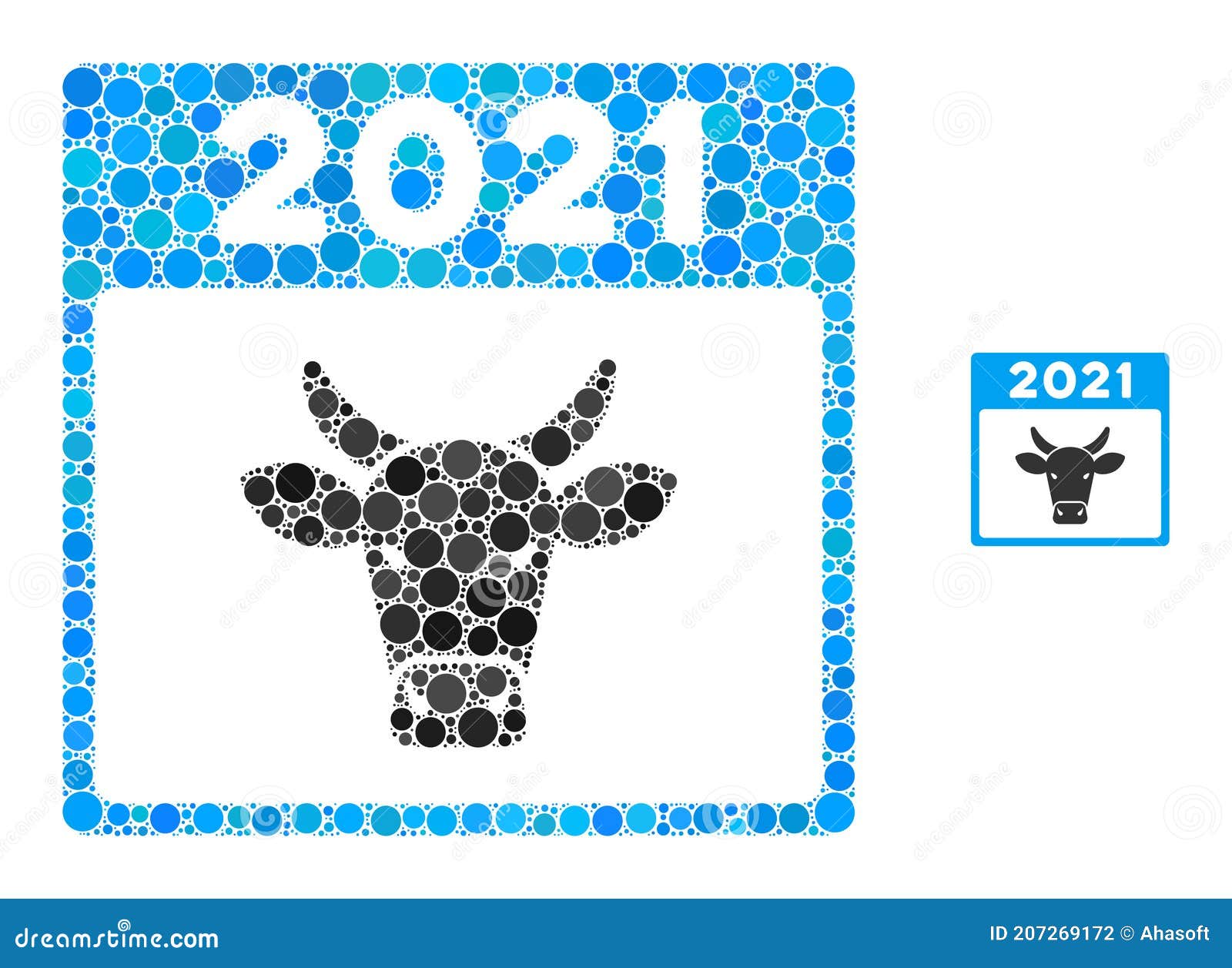 2021 Bull Calendar Composition of Round Pixels Stock Illustration ...