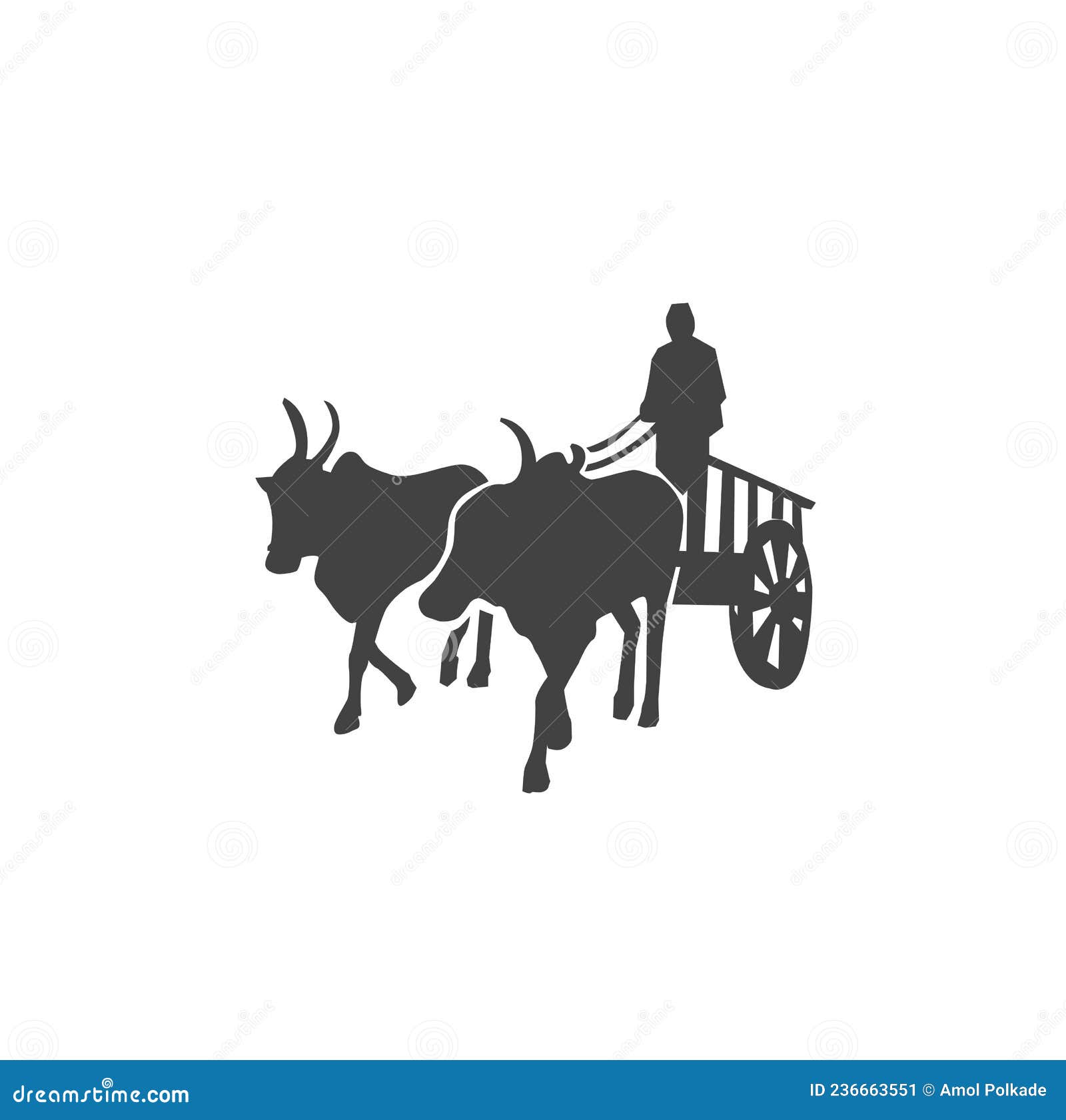 Bull Cart With Farmer Vector. Kharata Vector | CartoonDealer.com #236663518