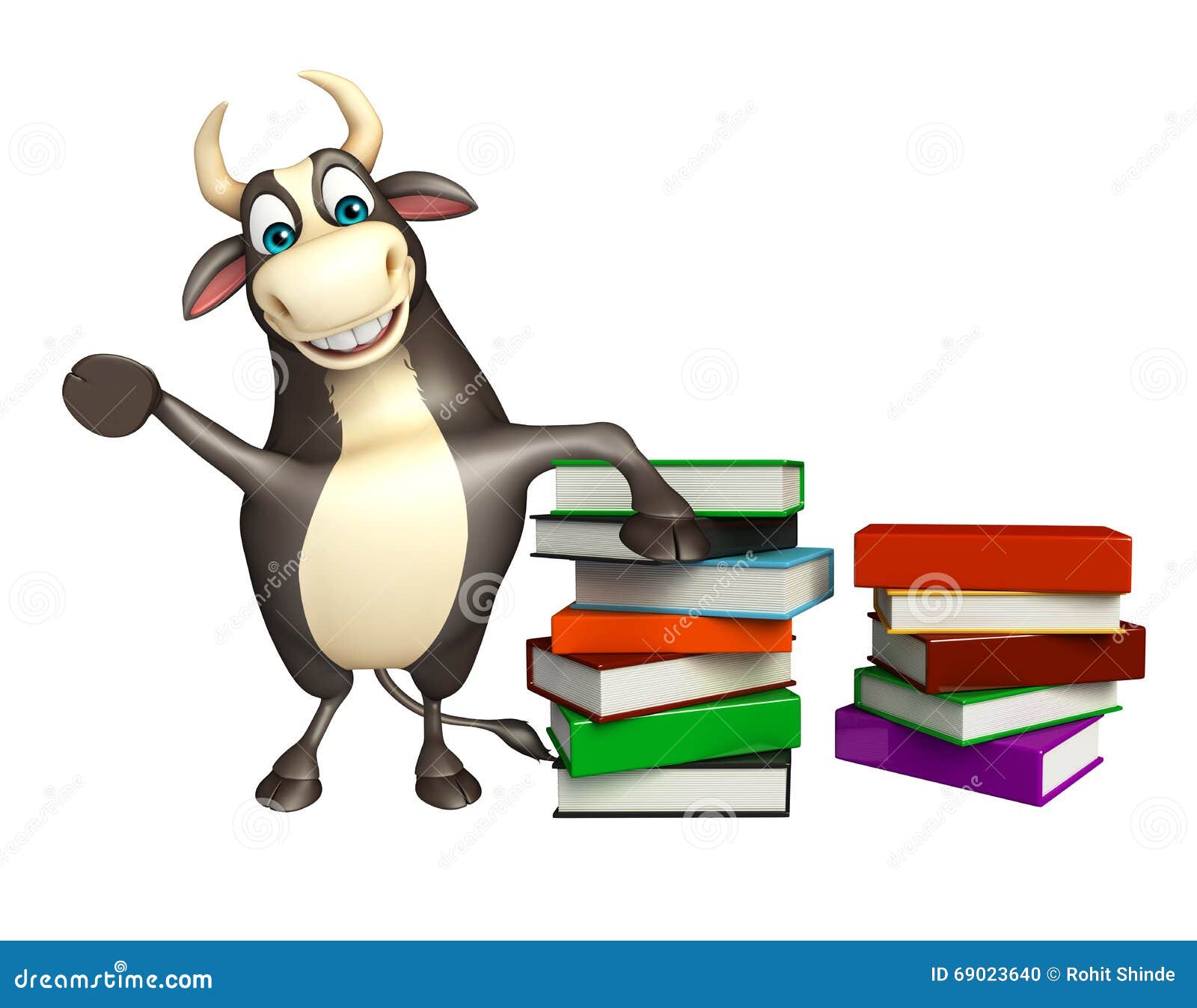 Bull Cartoon Character with Book Stack Stock Illustration ...