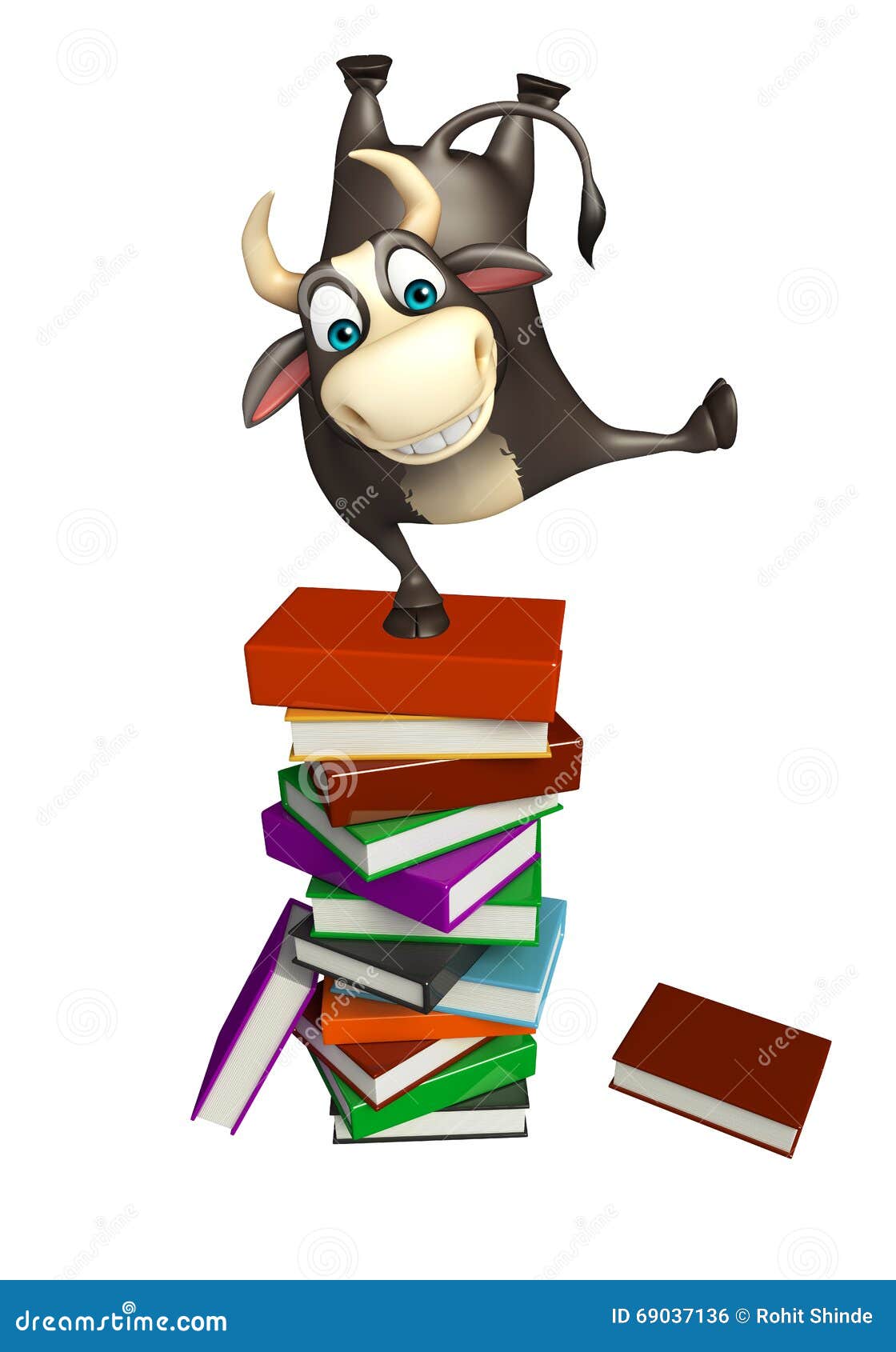 Bull Cartoon Character with Book Stack Stock Illustration ...