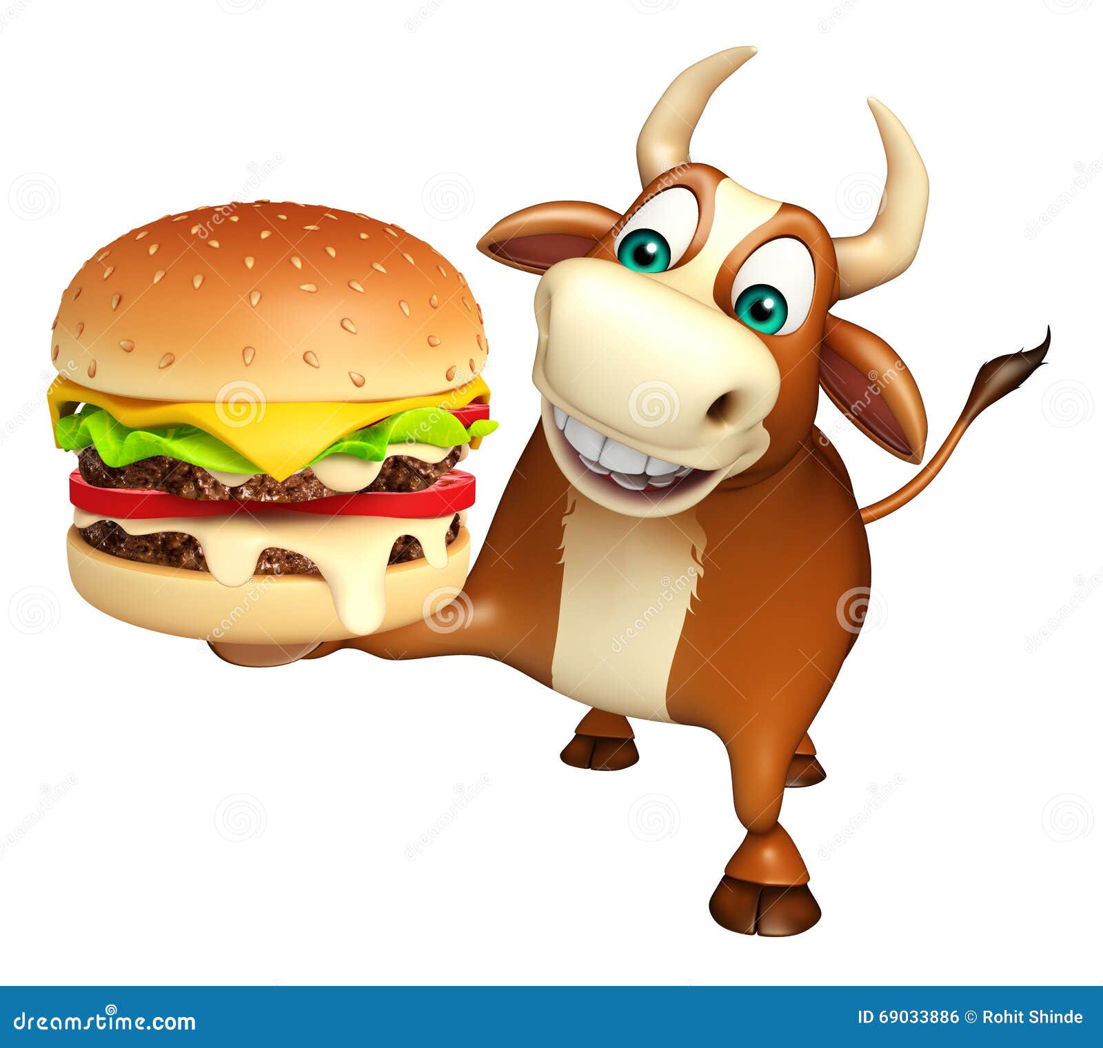 Bull Cartoon Character with Burger Stock Illustration - Illustration of ...