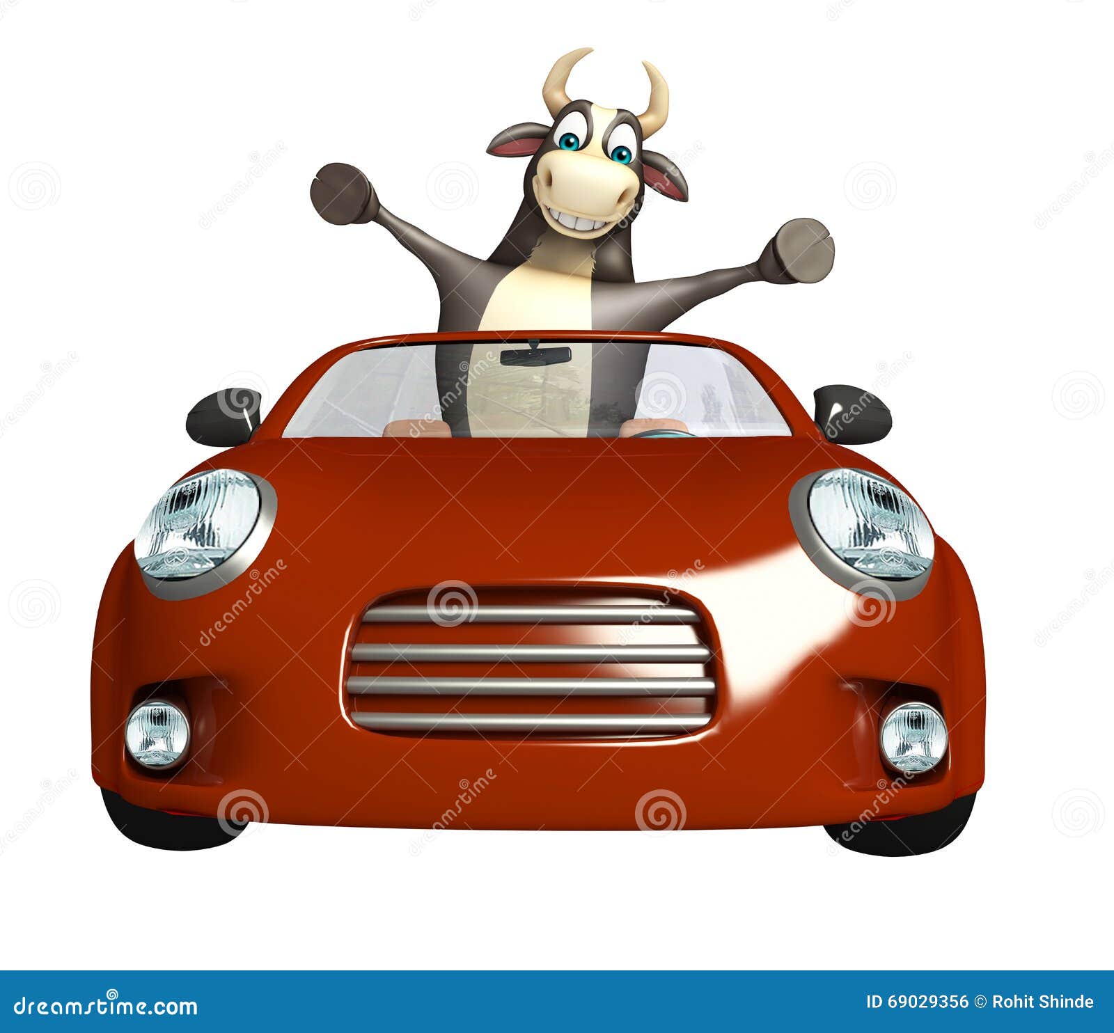 Bull Cartoon Character with Car Stock Illustration - Illustration of ...