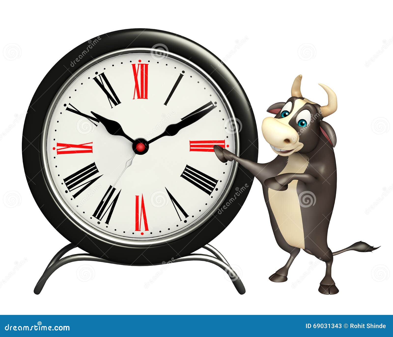 Bull Cartoon Character with Clock Stock Illustration - Illustration of ...