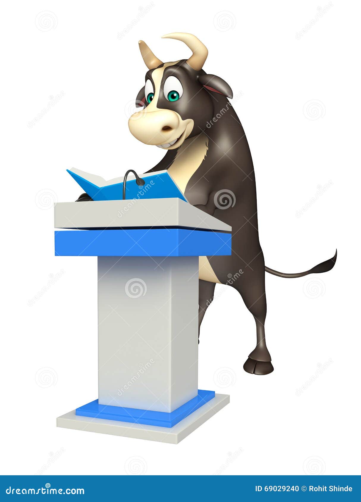 Bull Cartoon Character with Speech Table and Book Stock Illustration ...