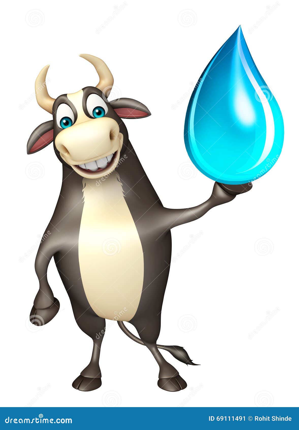 Bull Cartoon Character with Water Drop Stock Illustration ...