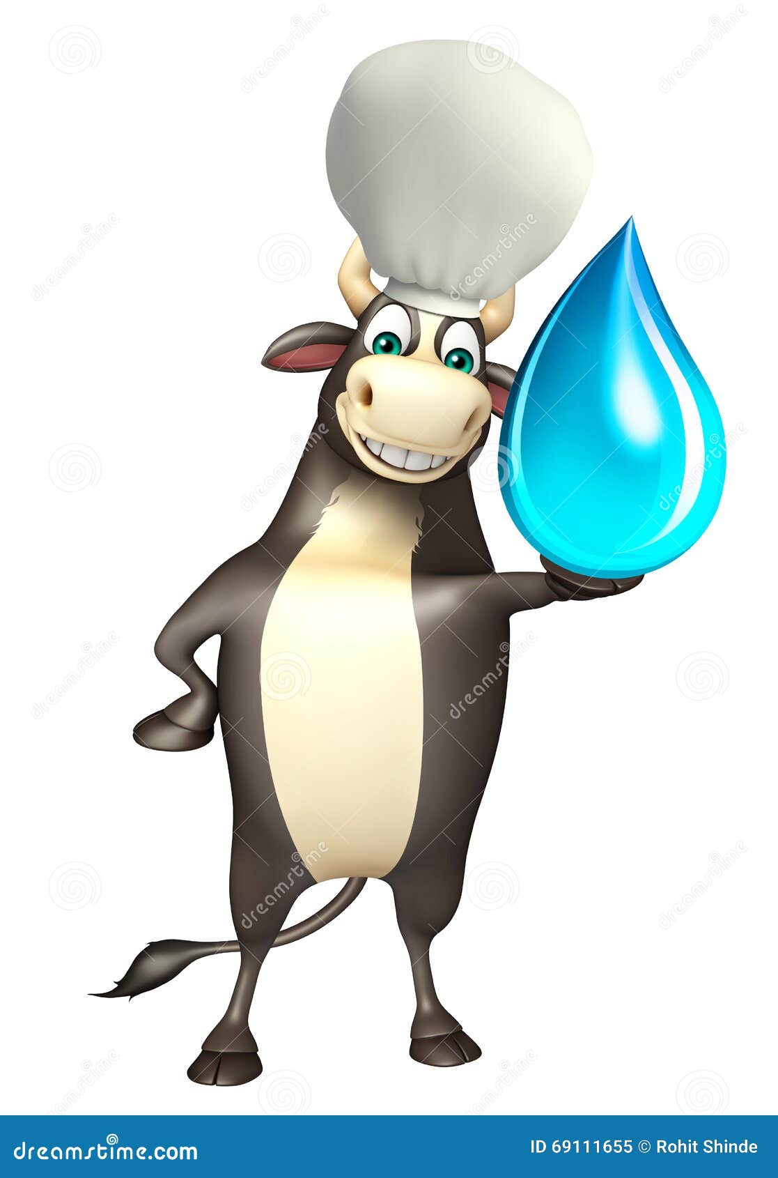 Bull Cartoon Character with Water Drop Stock Illustration ...
