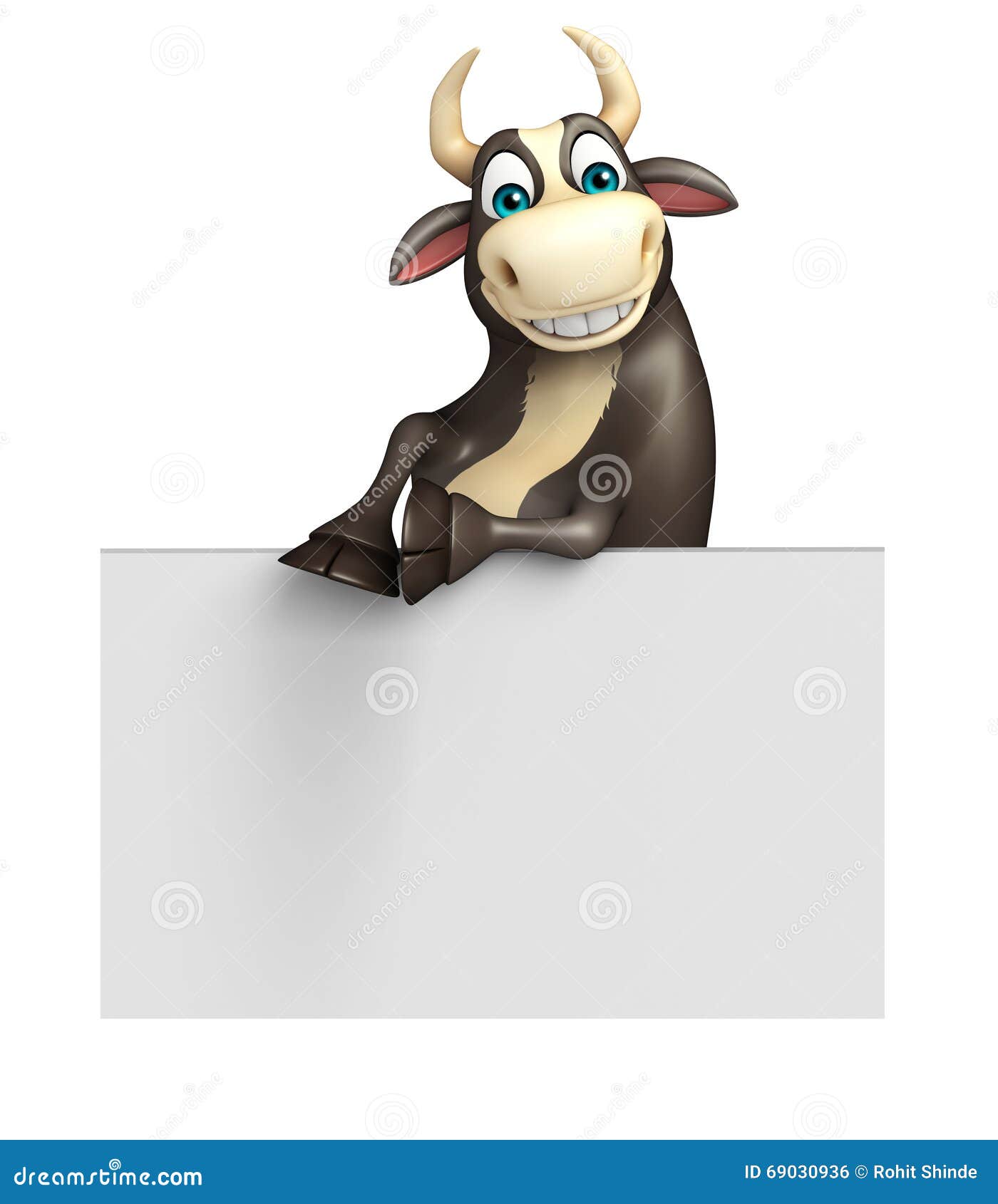 Bull Cartoon Character with White Board Stock Illustration ...