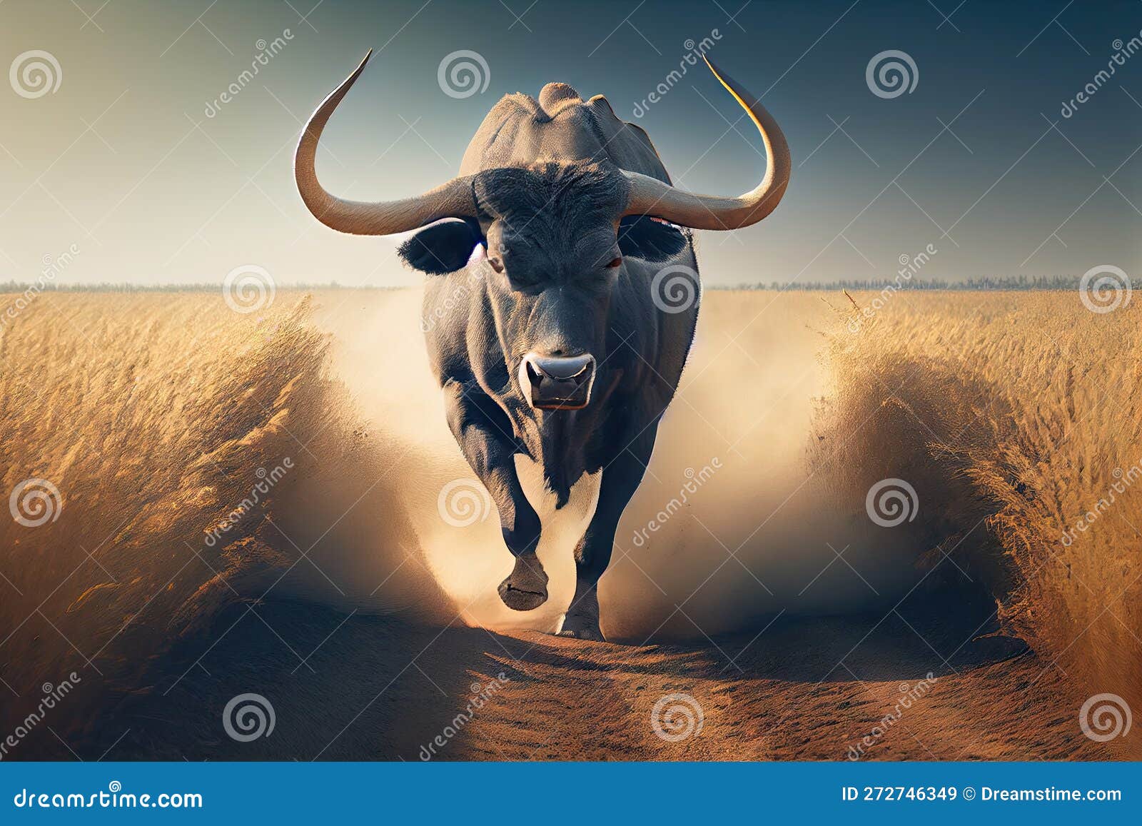 Bull Charging Across Field, with Its Horns Lowered Stock Image - Image ...