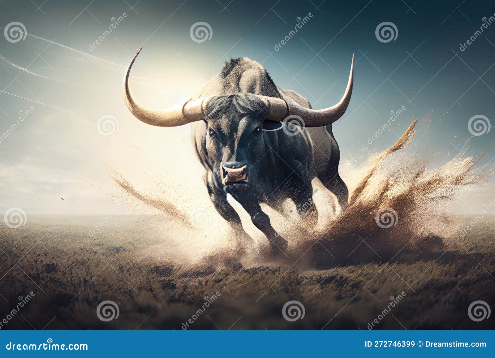 Bull Charging Across Field, with Its Horns Lowered Stock Illustration ...