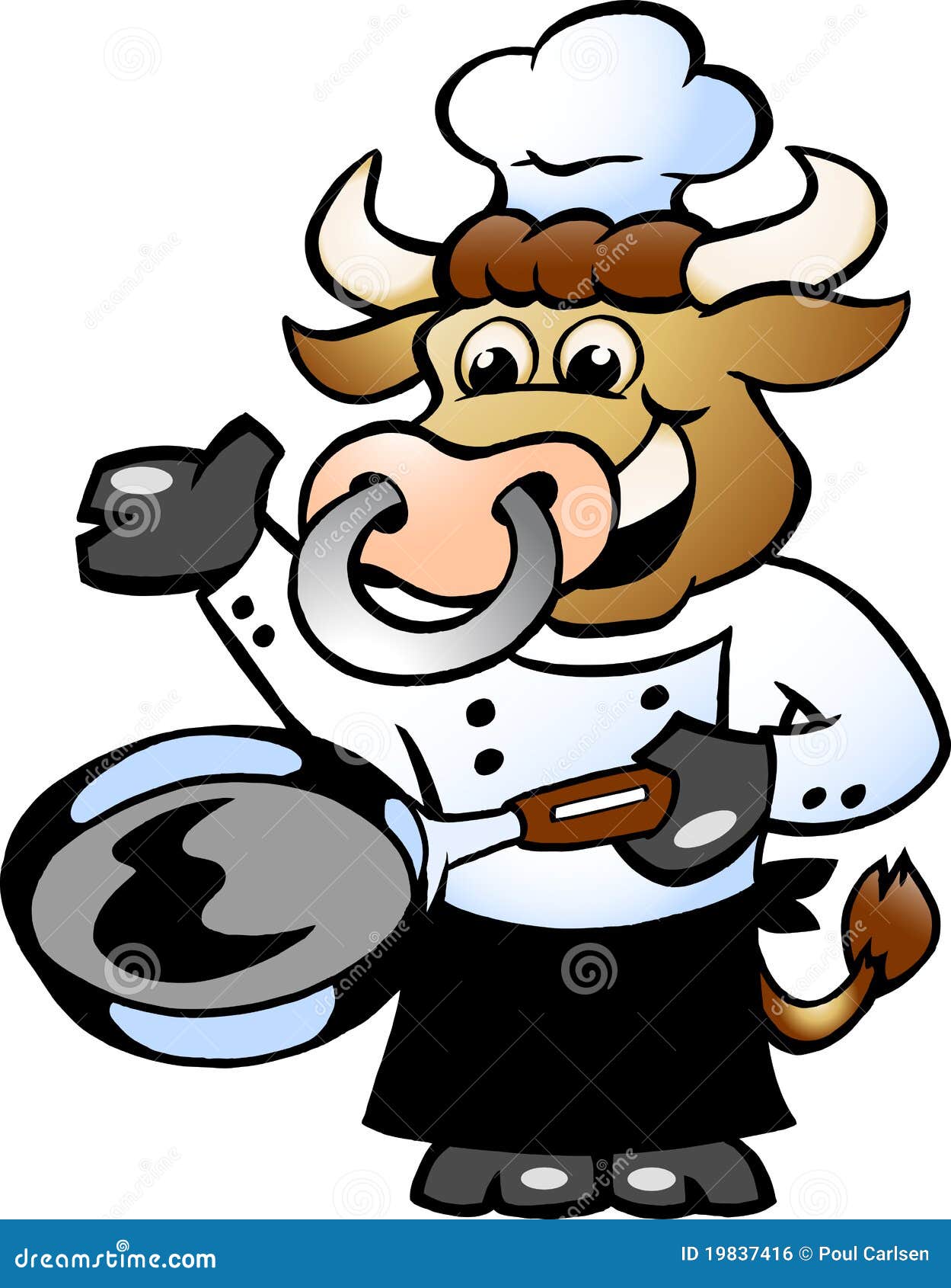 Chef Bull Cartoon Character With Burger Food Logo Vector Illustration ...