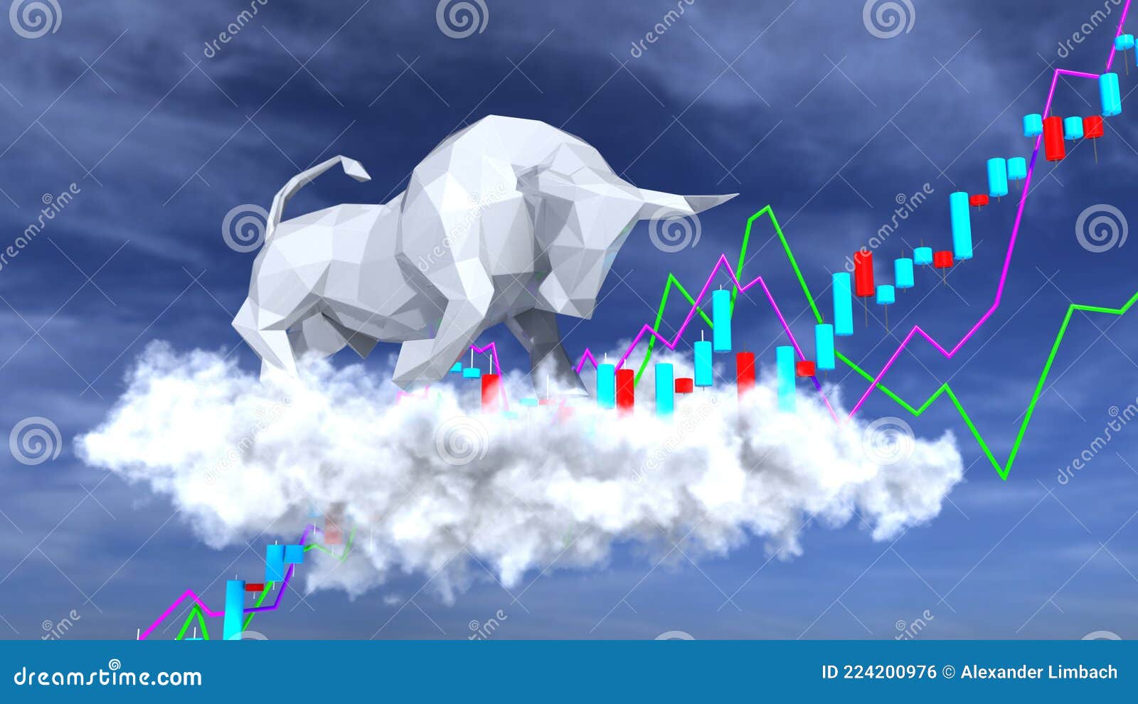 Bull on the Cloud in the Sky Stock Illustration - Illustration of cloud ...