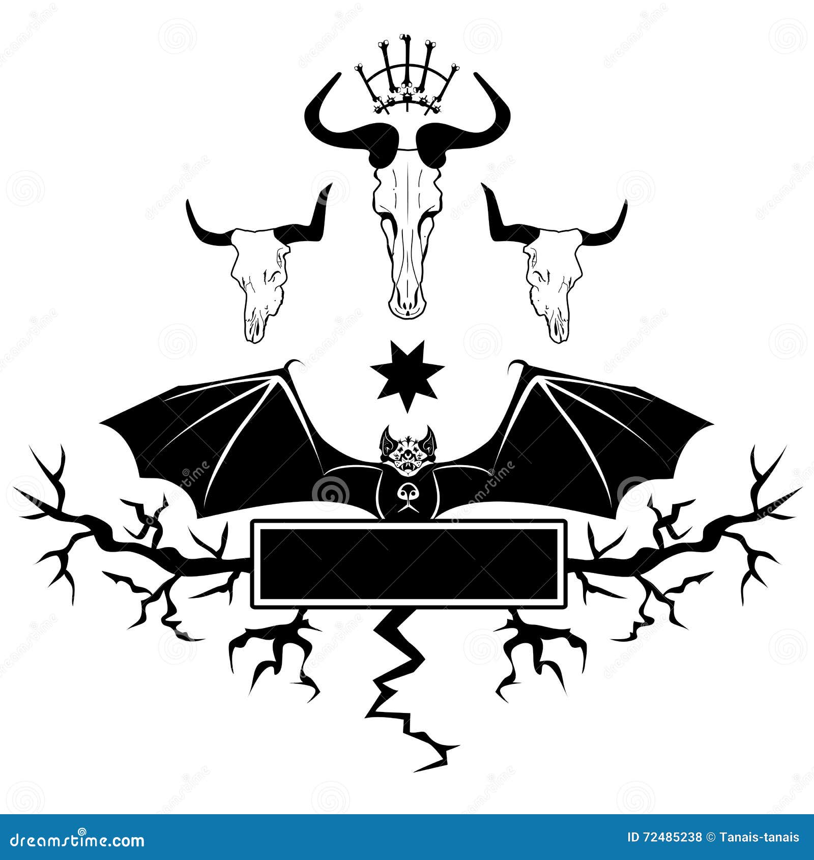 Bull death s head and bat stock vector. Illustration of mysterious ...