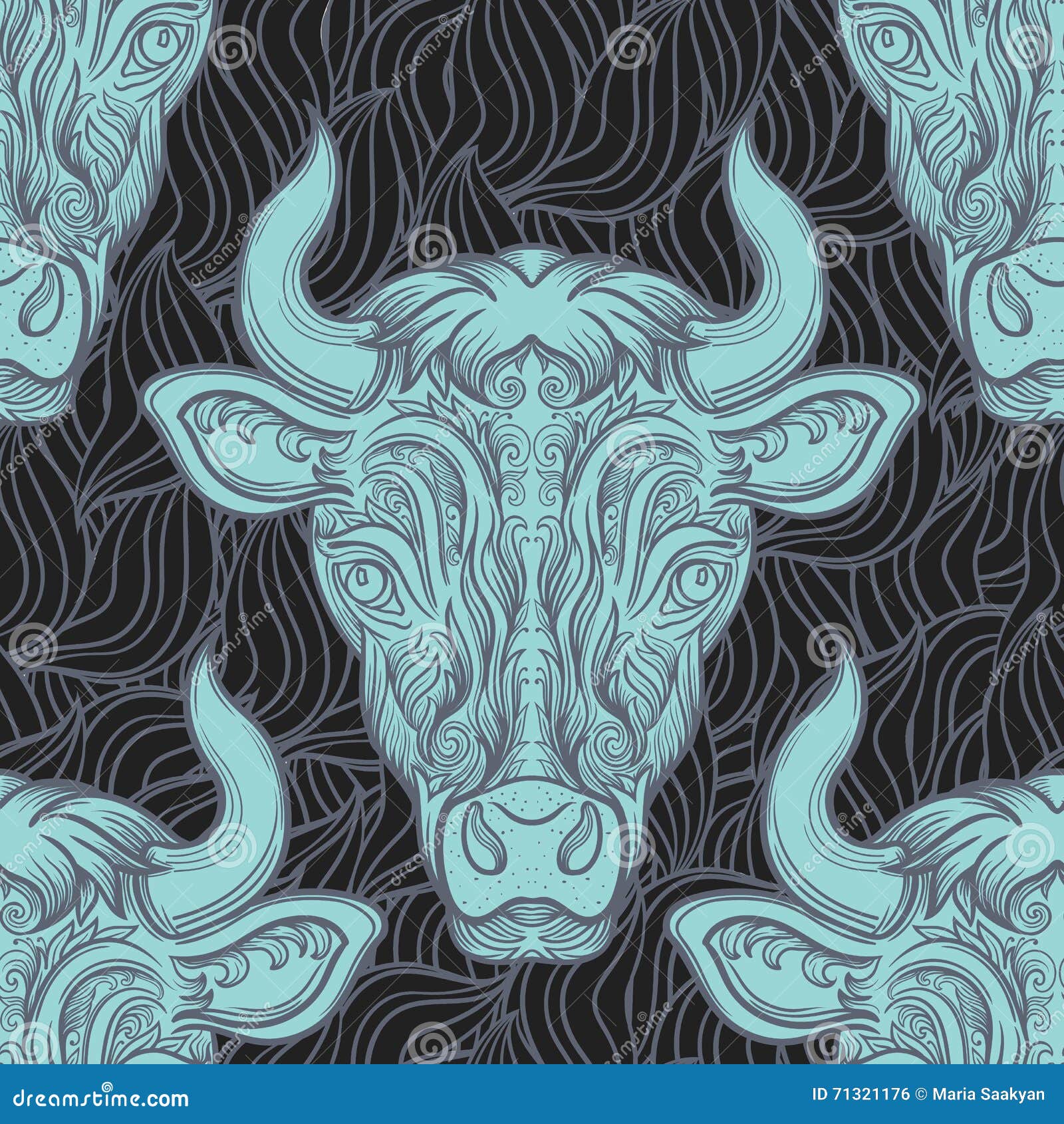 Bull Decorative Outline Hand Drawn In Zentangle Style Vector ...