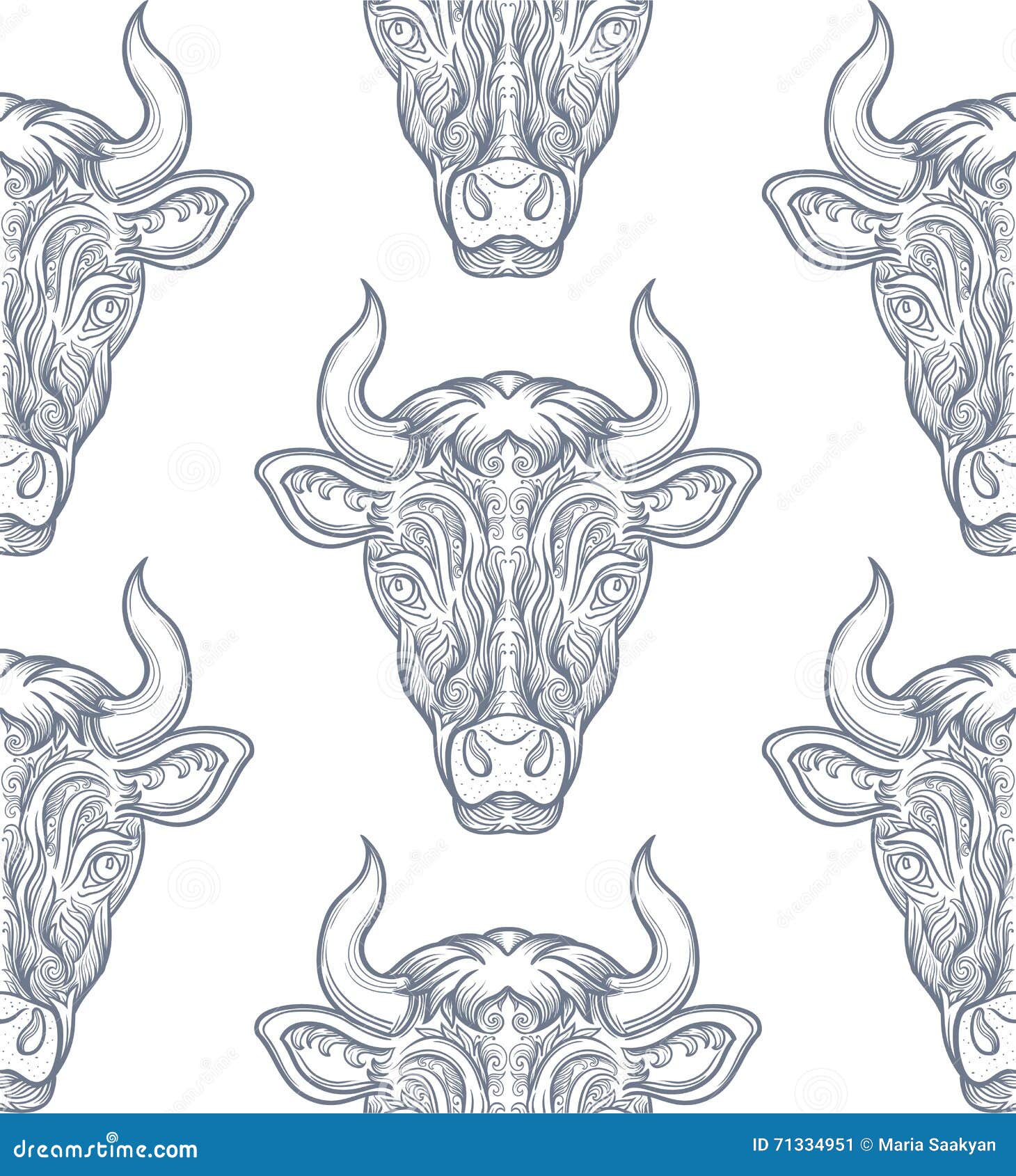 Bull Decorative Pattern Ellement. Stock Illustration - Illustration of ...