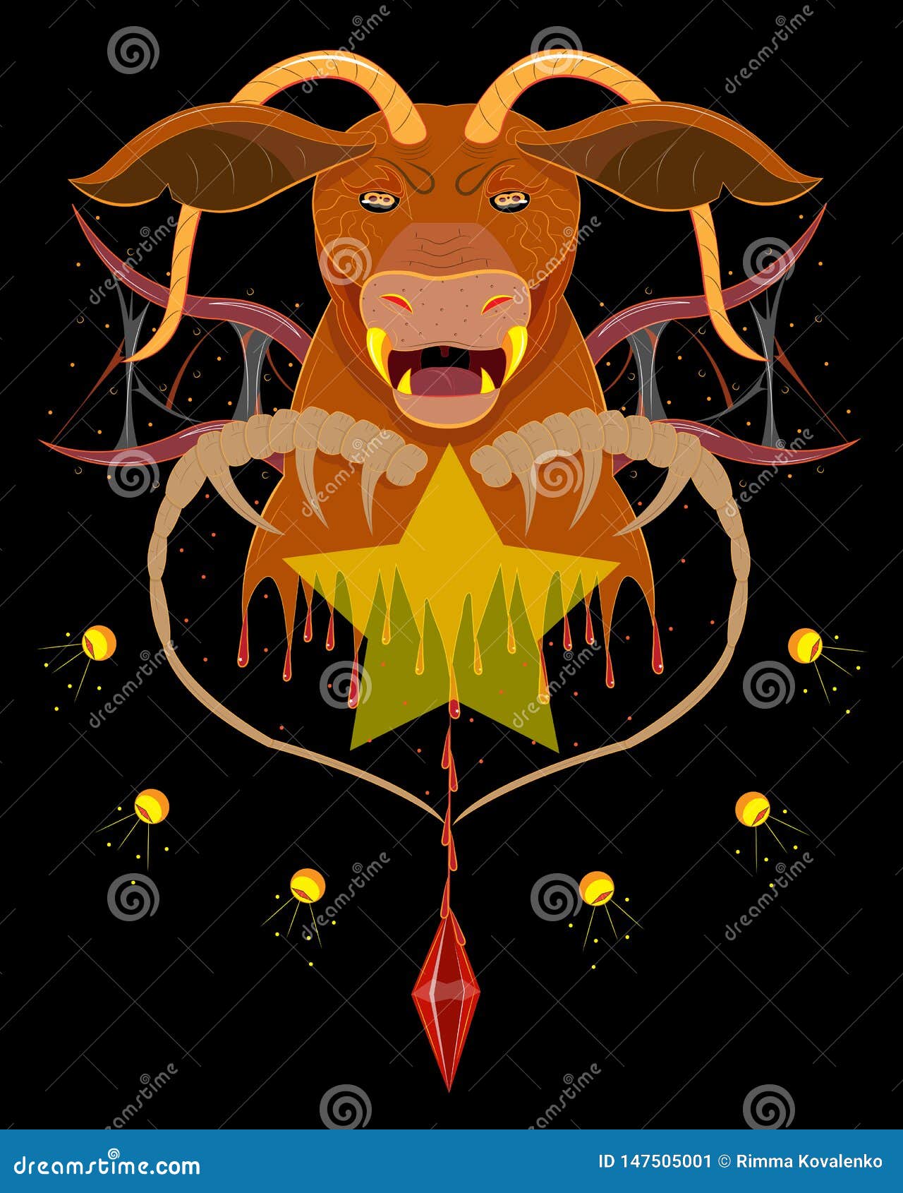 Bull demon lord of hell stock vector. Illustration of spine - 147505001